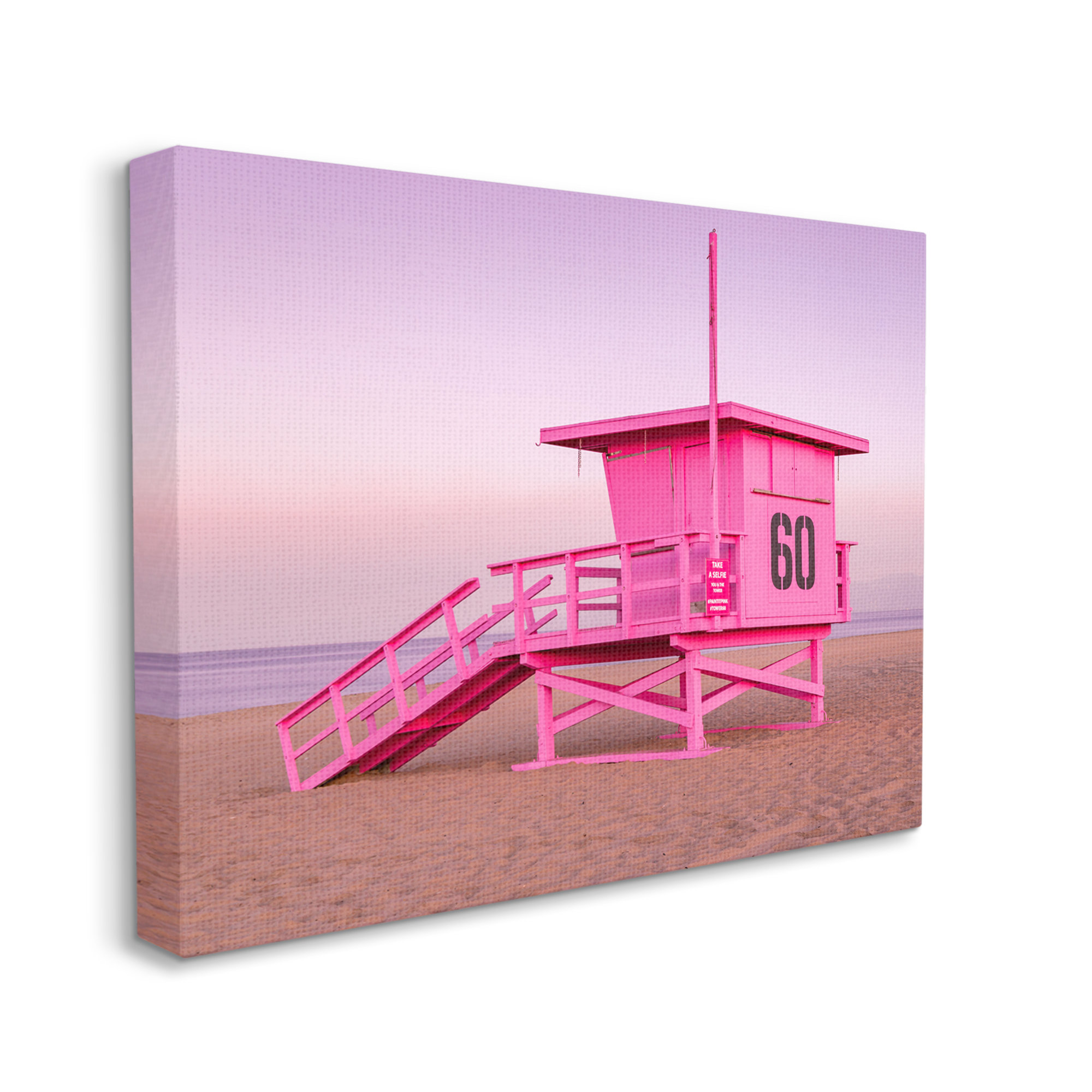 Stupell Industries Pink Beach Shack Photography Purple Sky Coast Canvas ...