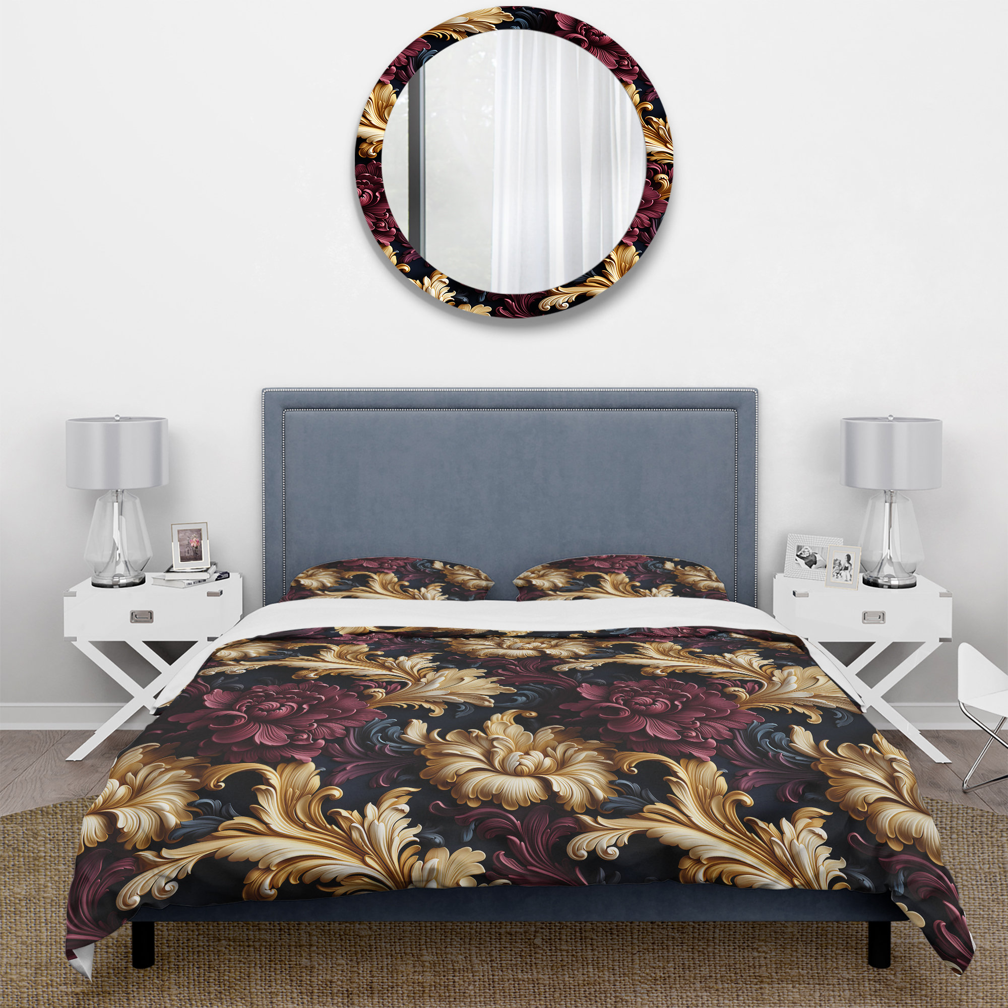 Design Art Timeless Purple Baroque Floral Dreams II Purple / Gold ...