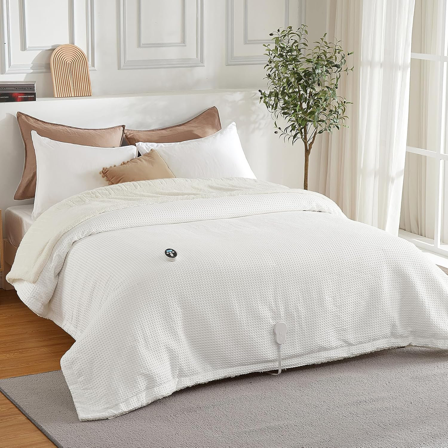 Yuan Home Waffle Heated Throw Blanket, Machine Washable Electric ...