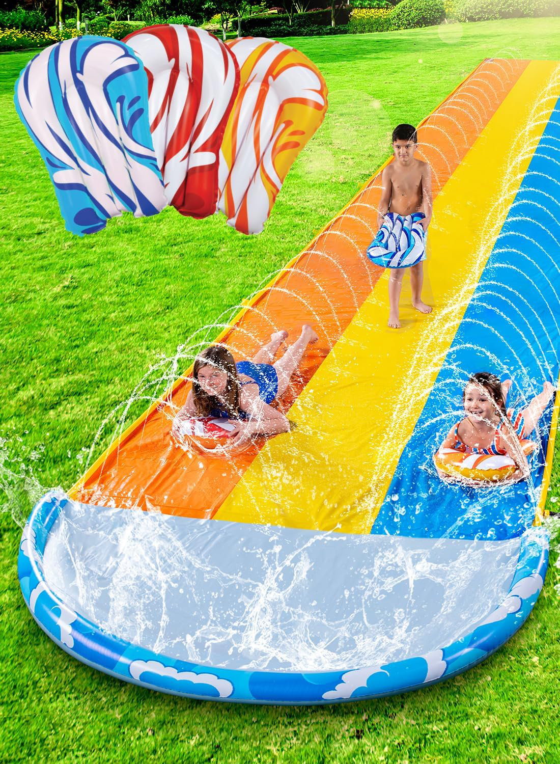 Sloosh 22.5ft Triple Water Slide,Heavy Duty Lawn Water Slip and Slides ...