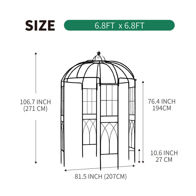 Scendor 9ft High X 6.8ft Wide Garden Arch Arbor French Style Birdcage ...