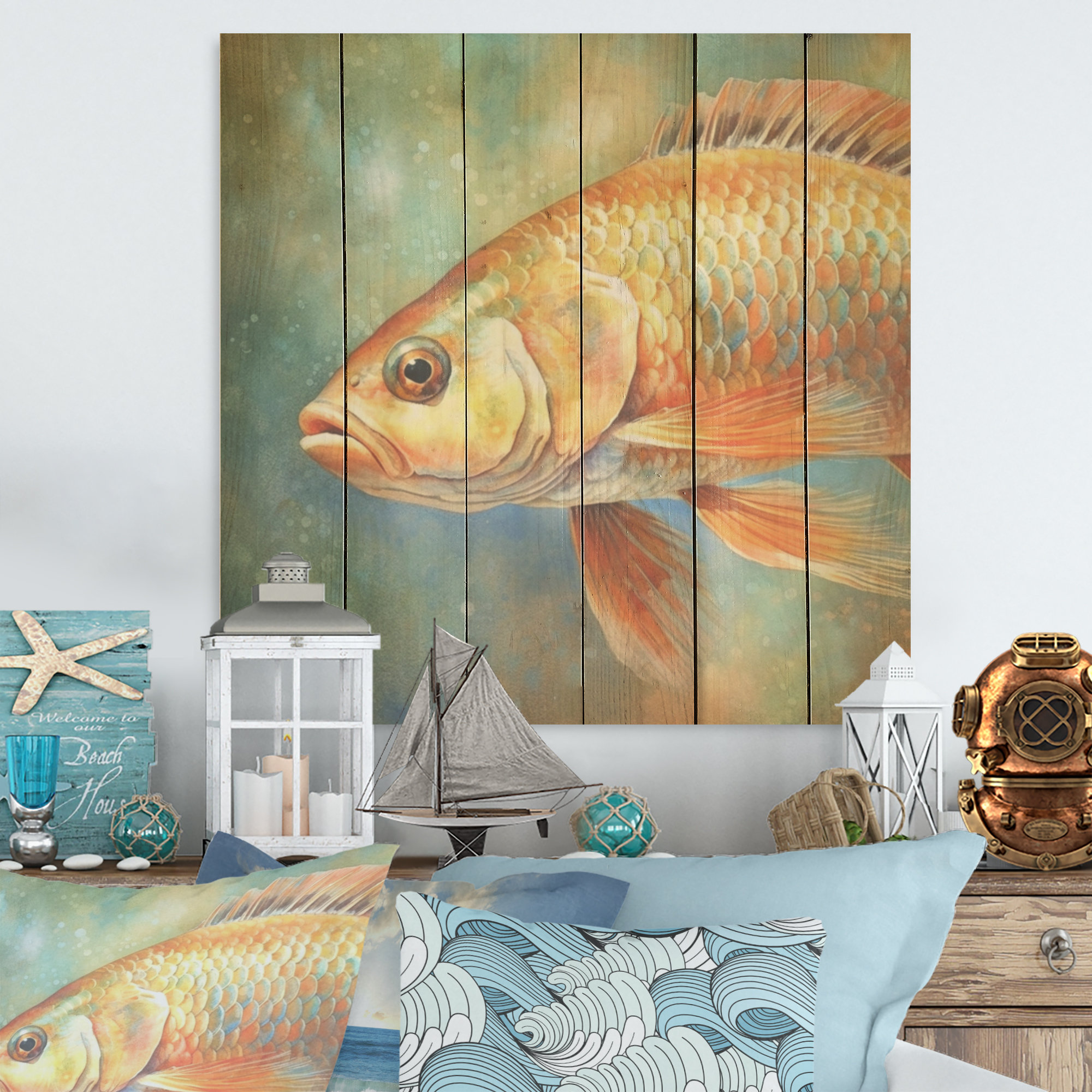 Highland Dunes Underwater Fish Fantasy - Fish Wood Wall Art On Natural ...