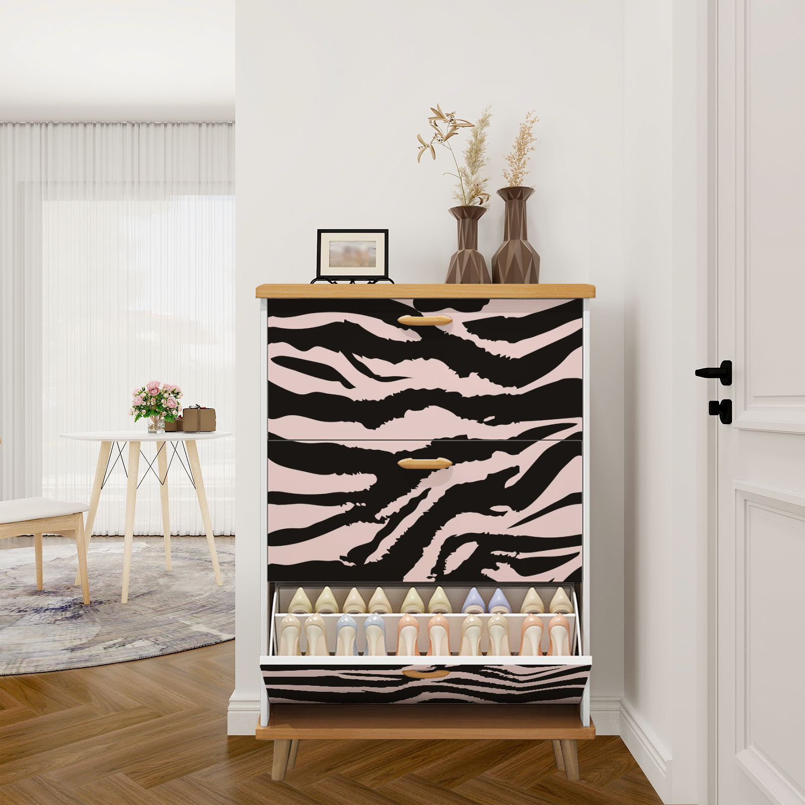 PeeNoke Shoe Storage Cabinet with 3 Flip Drawers for texture tiger ...