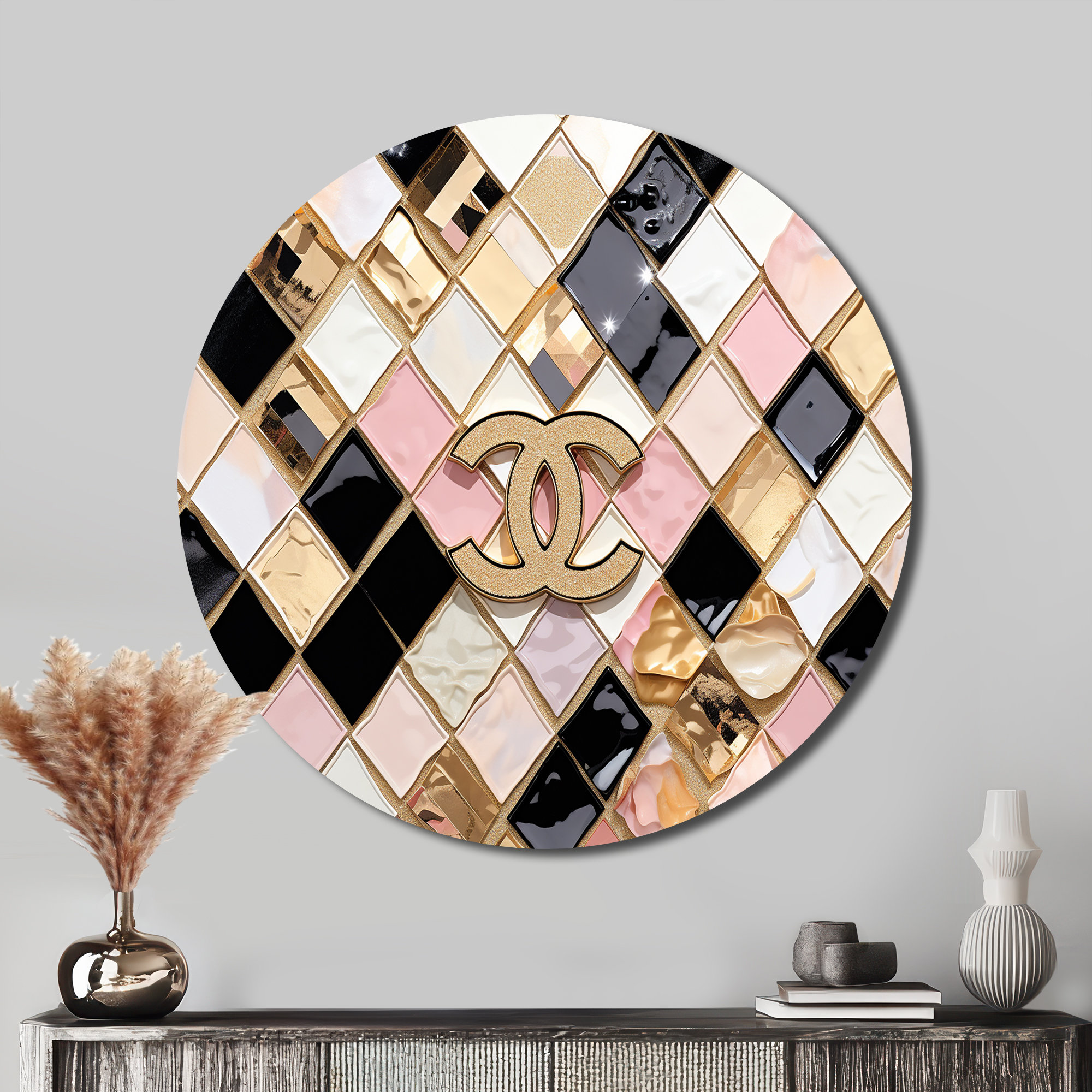 Design Art Fashion Geometric Glam Pattern - Fashion Round Metal Art ...