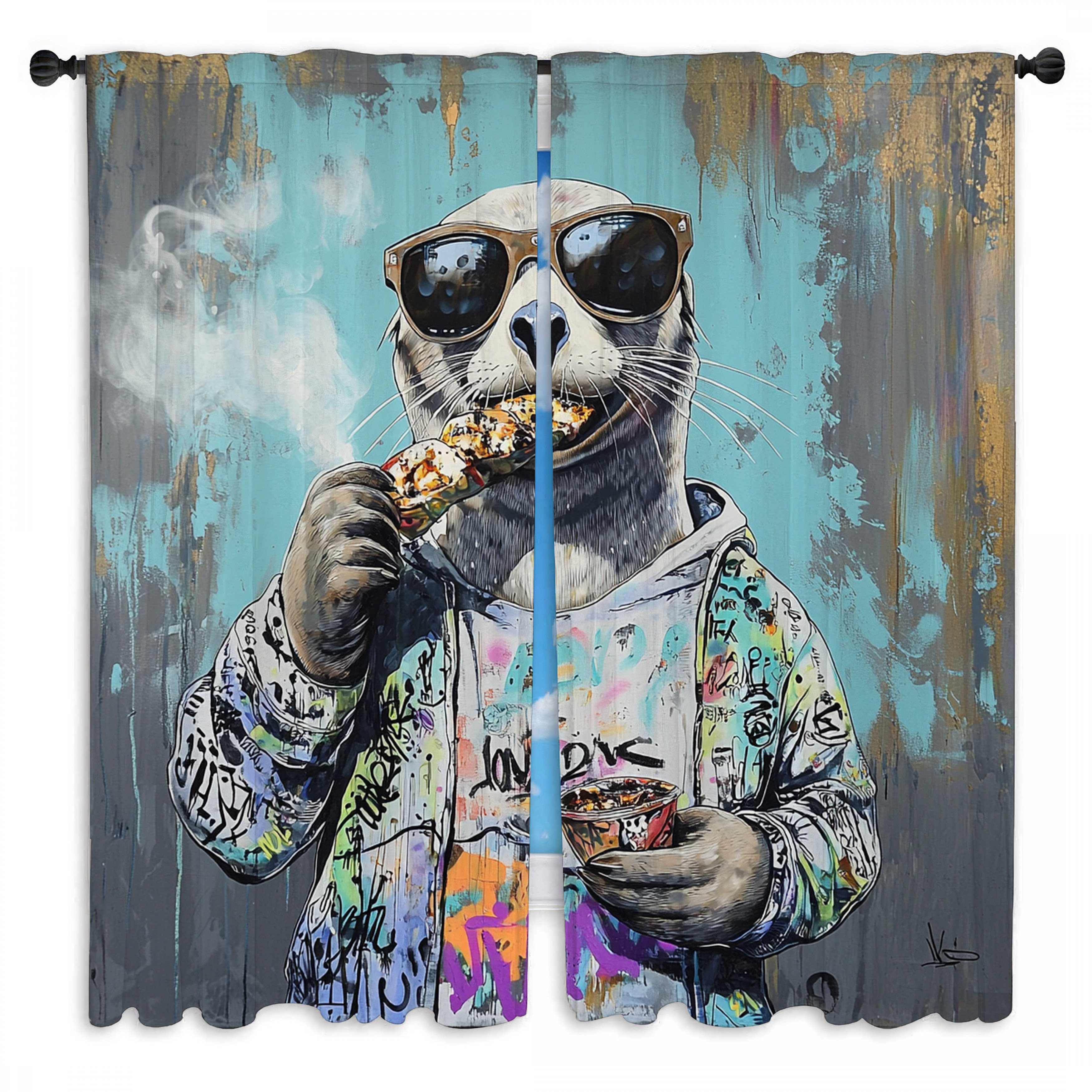 Corrigan Studio® Animal Character Window Curtains Art Urban Drapes - 2 ...