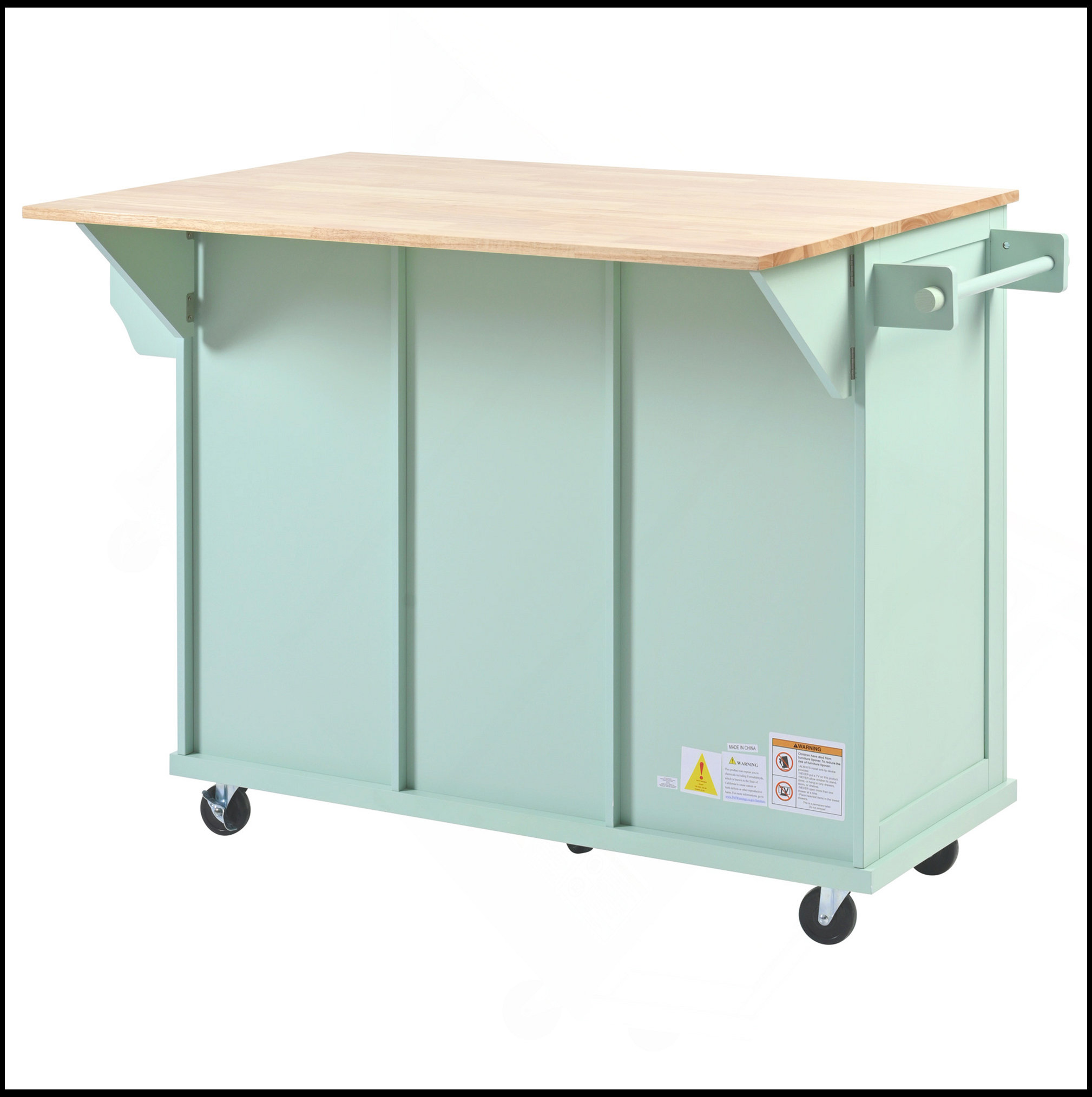 Ophelia & Co. Kitchen Cart With Rubber Wood Drop-Leaf Countertop ...