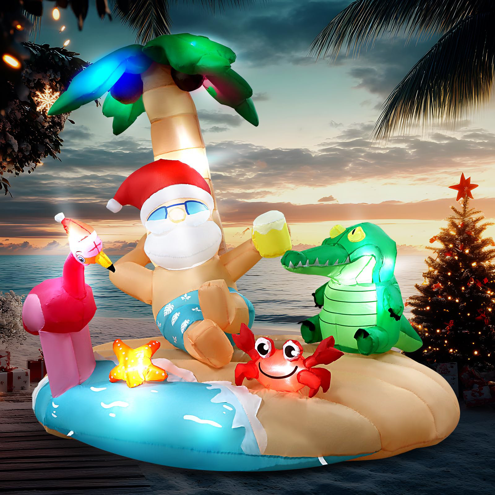 Bayou Breeze 7.2FT Hawaiian Santa Christmas Inflatable with LED Lights ...