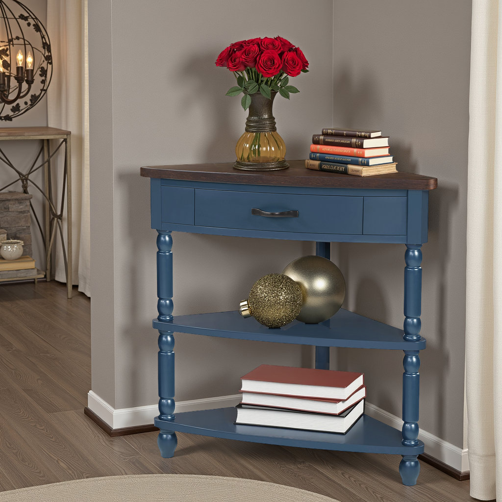 Alcott Hill® Vintage 3-Tier Triangle Corner End Table with Drawer ...