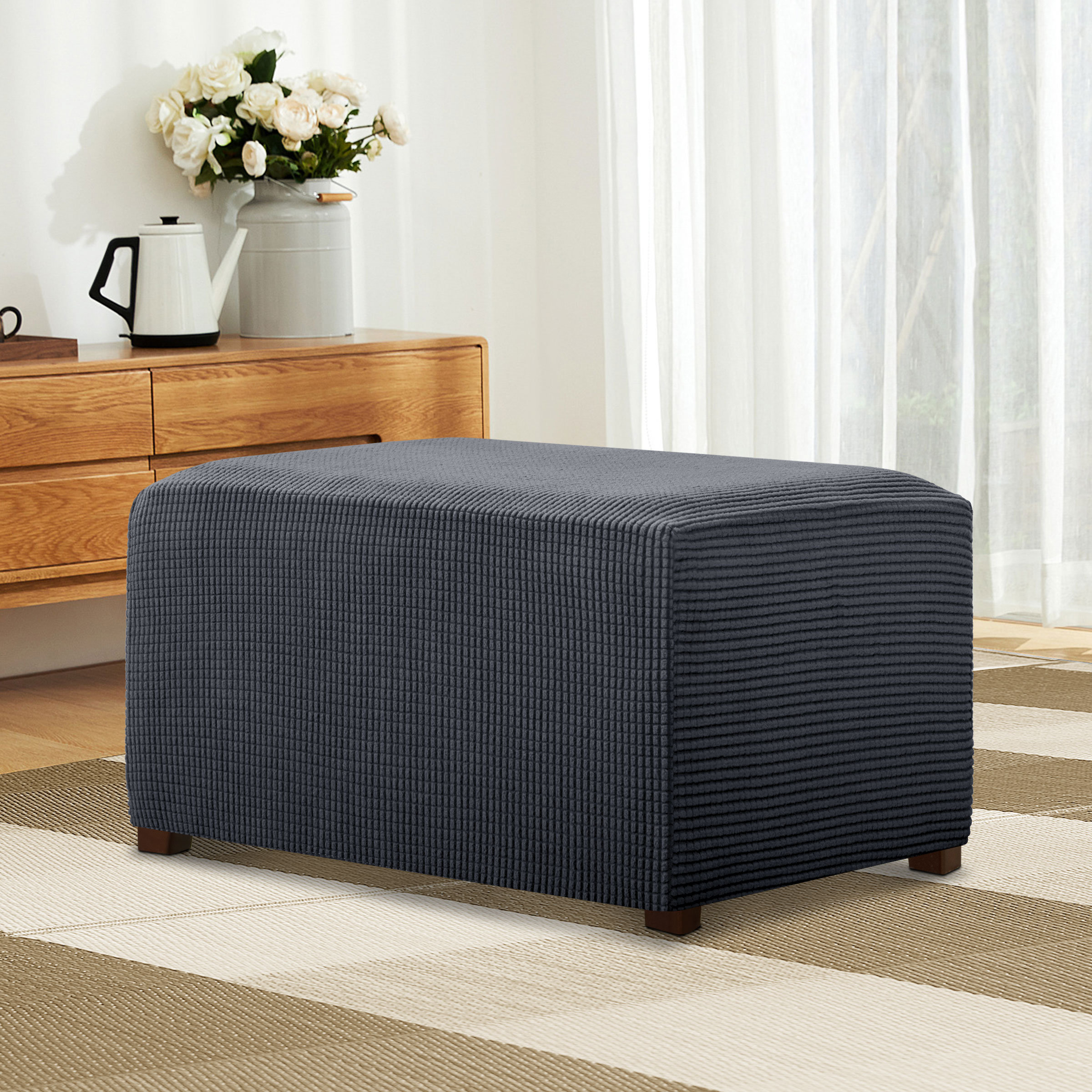 The Twillery Co.® Pizarro Textured Grid Stretch Box Cushion Ottoman ...