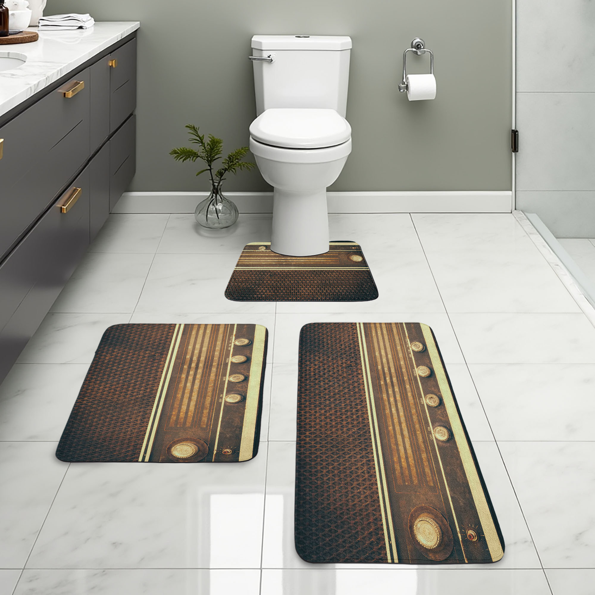 East Urban Home Vintage Bathroom Rug Set 3 Pieces U-Shape & Rectangle ...