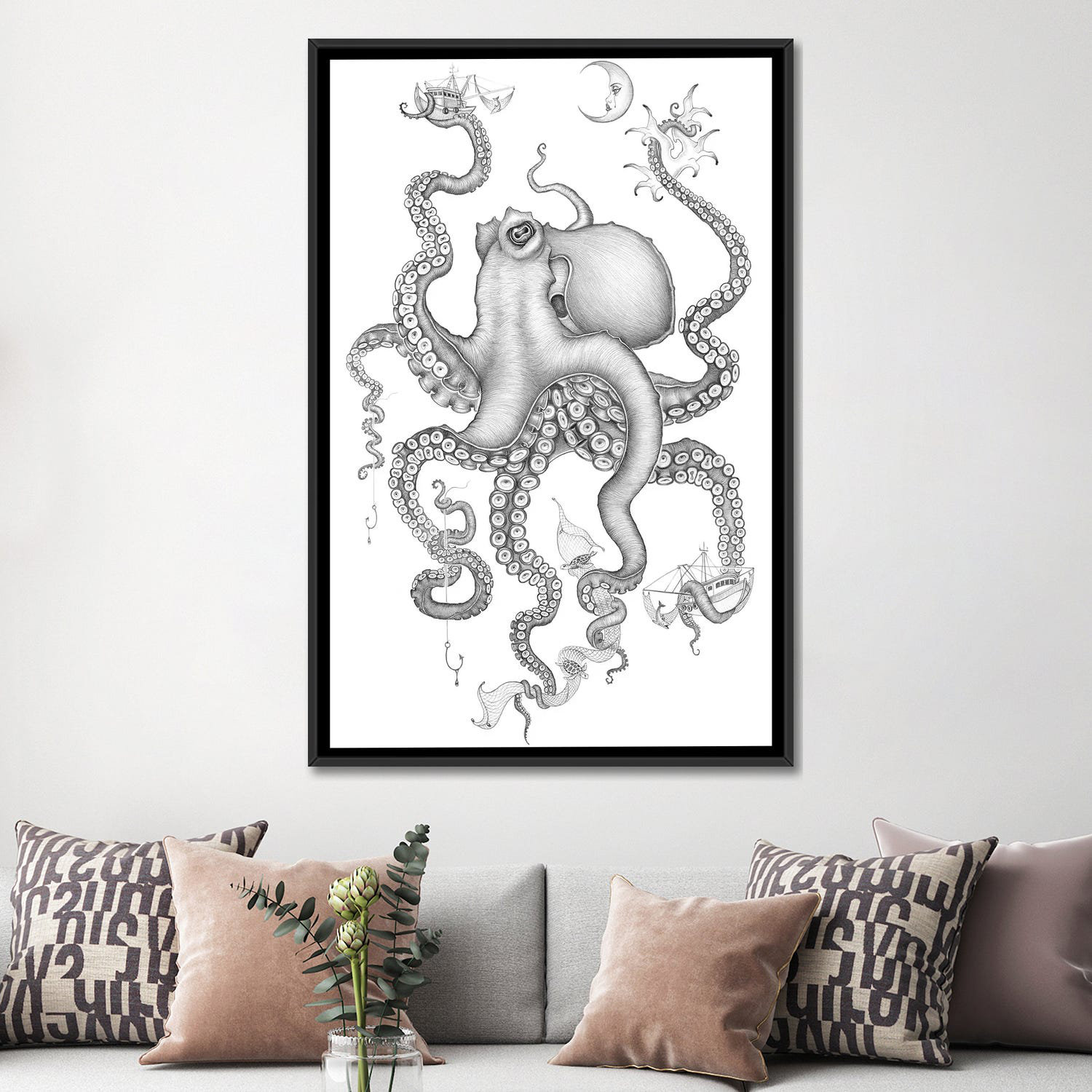 East Urban Home 'Cephalopod Love' Drawing Print on Canvas | Wayfair