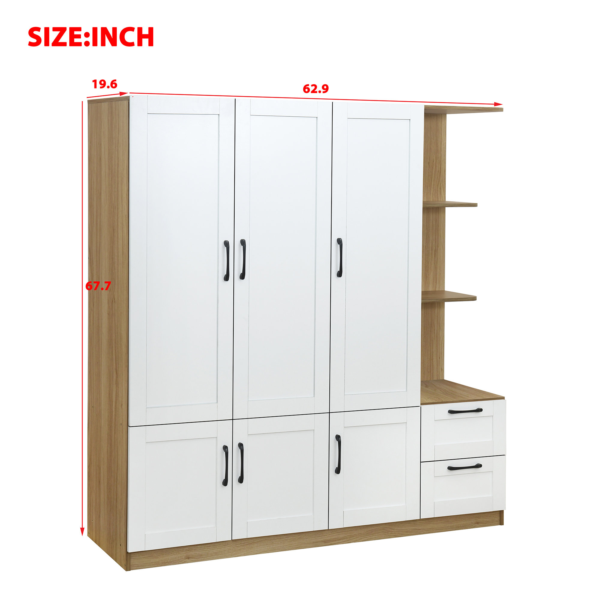 Latitude Run® 3-Door Bedroom Storage Wardrobe With Shelf, 2 Drawers And ...