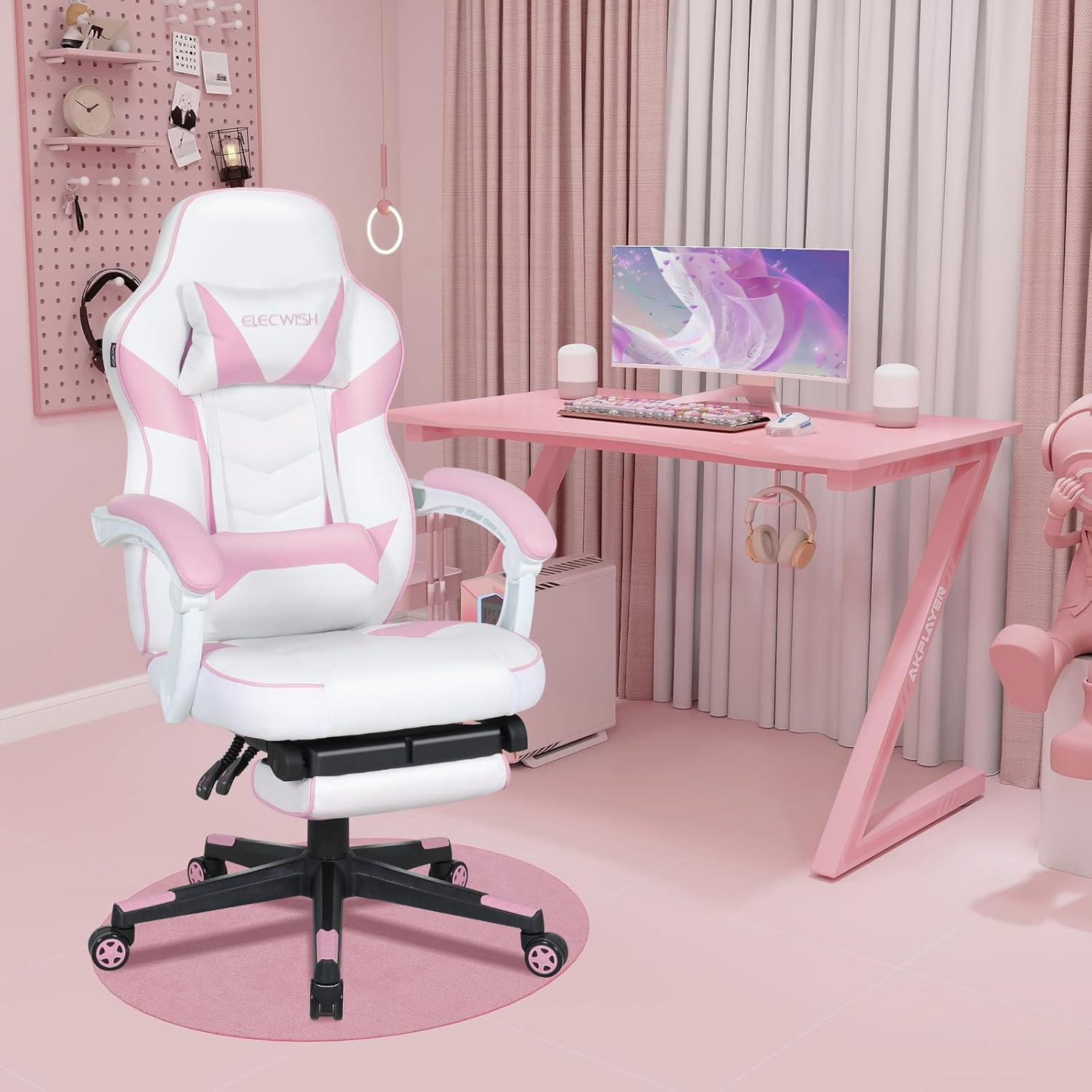 INKEDZ Pink Gaming Chair with Massager, Computer Gaming Chairs with ...
