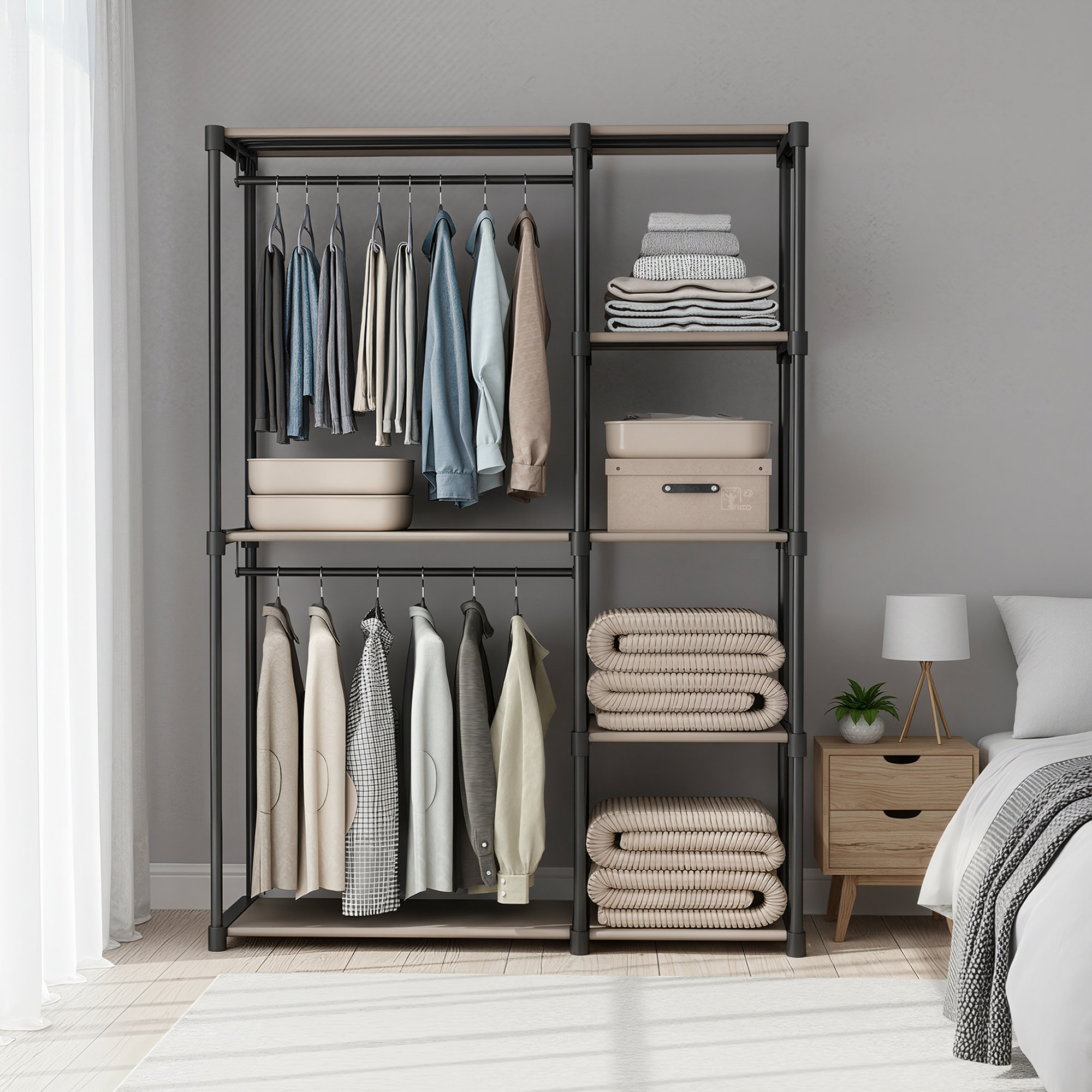 Rebrilliant Freestanding Foldable Closet Wardrobe With Coat Rack And ...