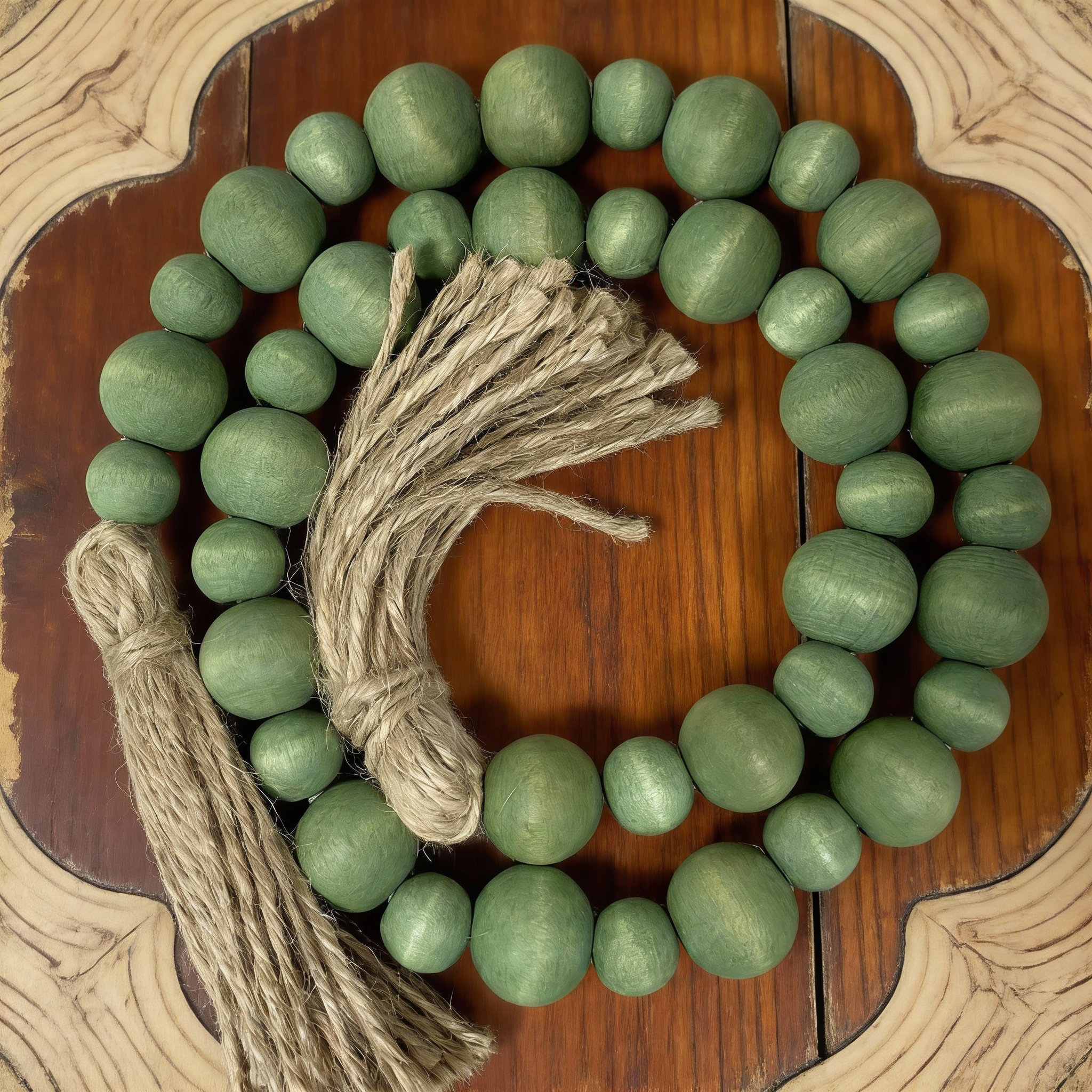 Latitude Run® Handcrafted Wood Bead Garland With Tassel - Farmhouse ...
