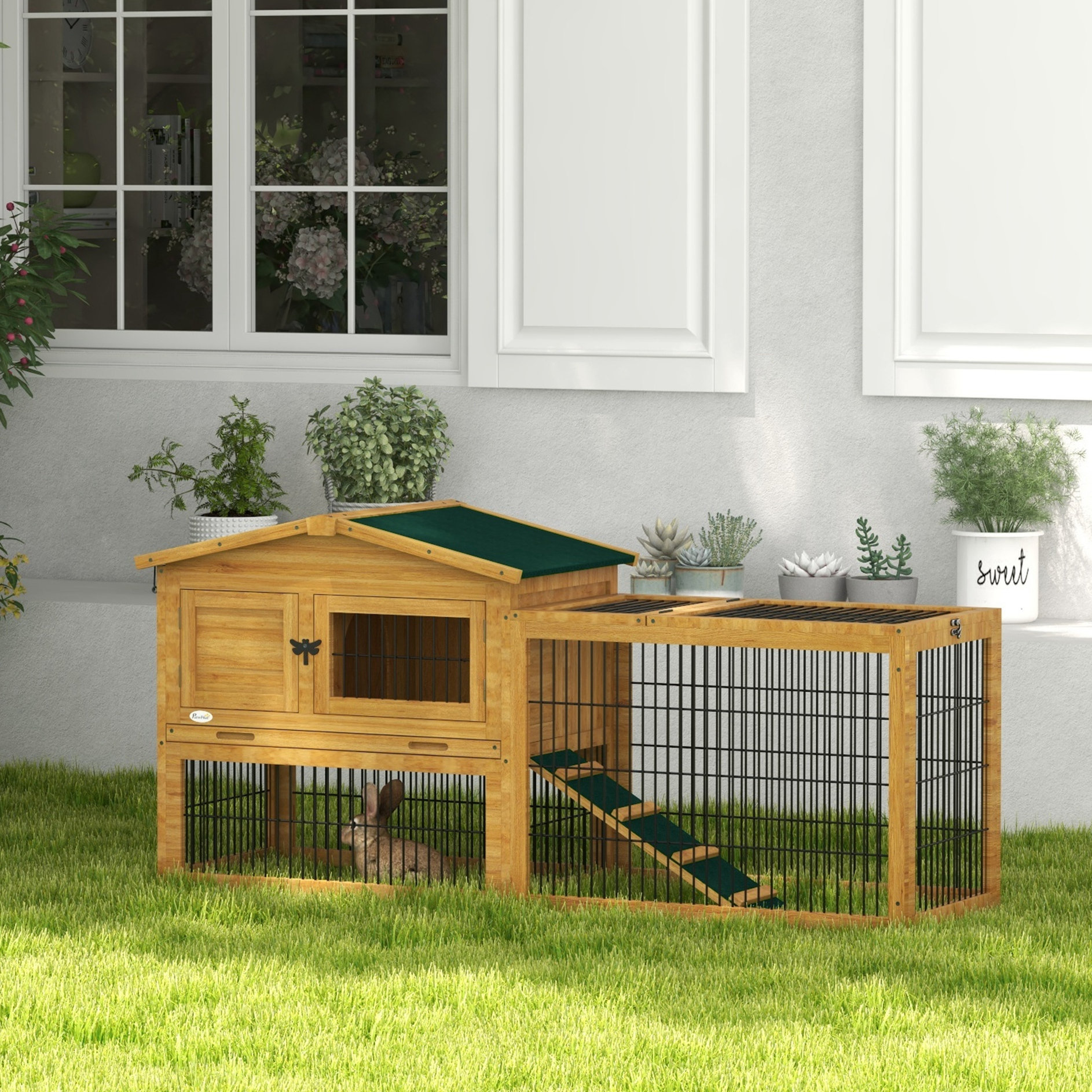 One Allium Way® Large Rabbit Cage - 59" Wooden With 2 Levels, Run ...