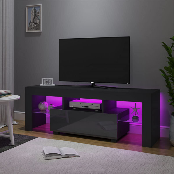 Metro Lane 51 Inch TV Stand Storage Glass Shelves Large Drawer ...