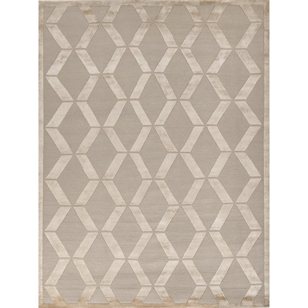 Exquisite Rugs Metro-Velvet Geometric Hand-Knotted Area Rug in Beige ...