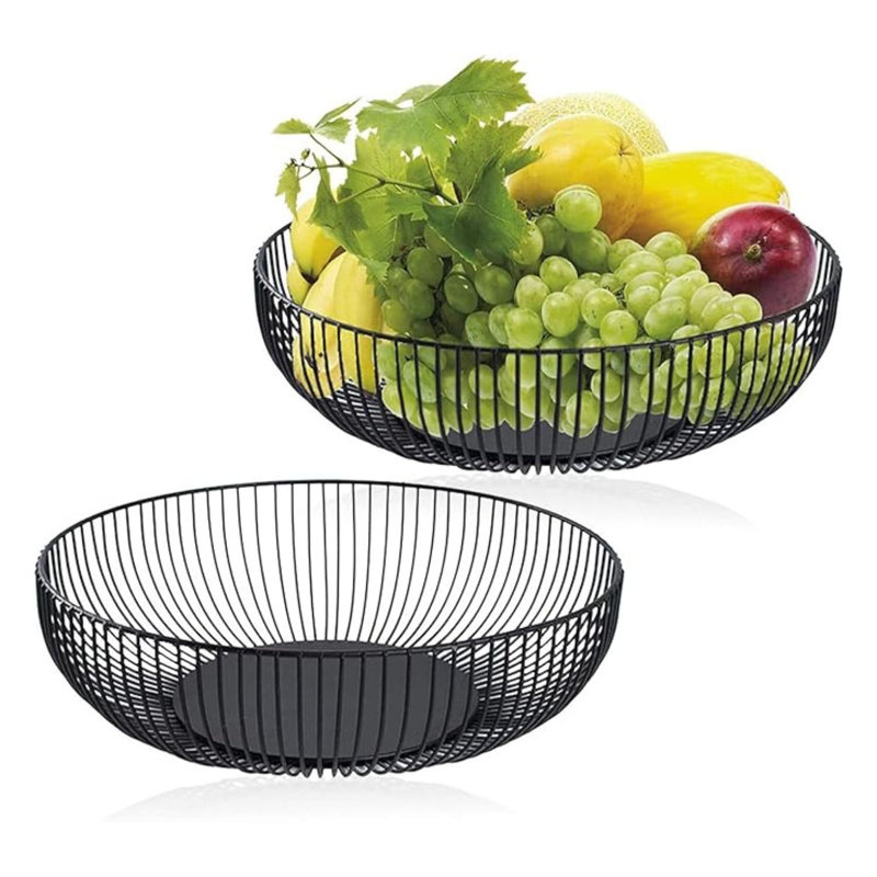 17 Stories 2-Pack 11-Inch Black Metal Wire Fruit Basket | Wayfair