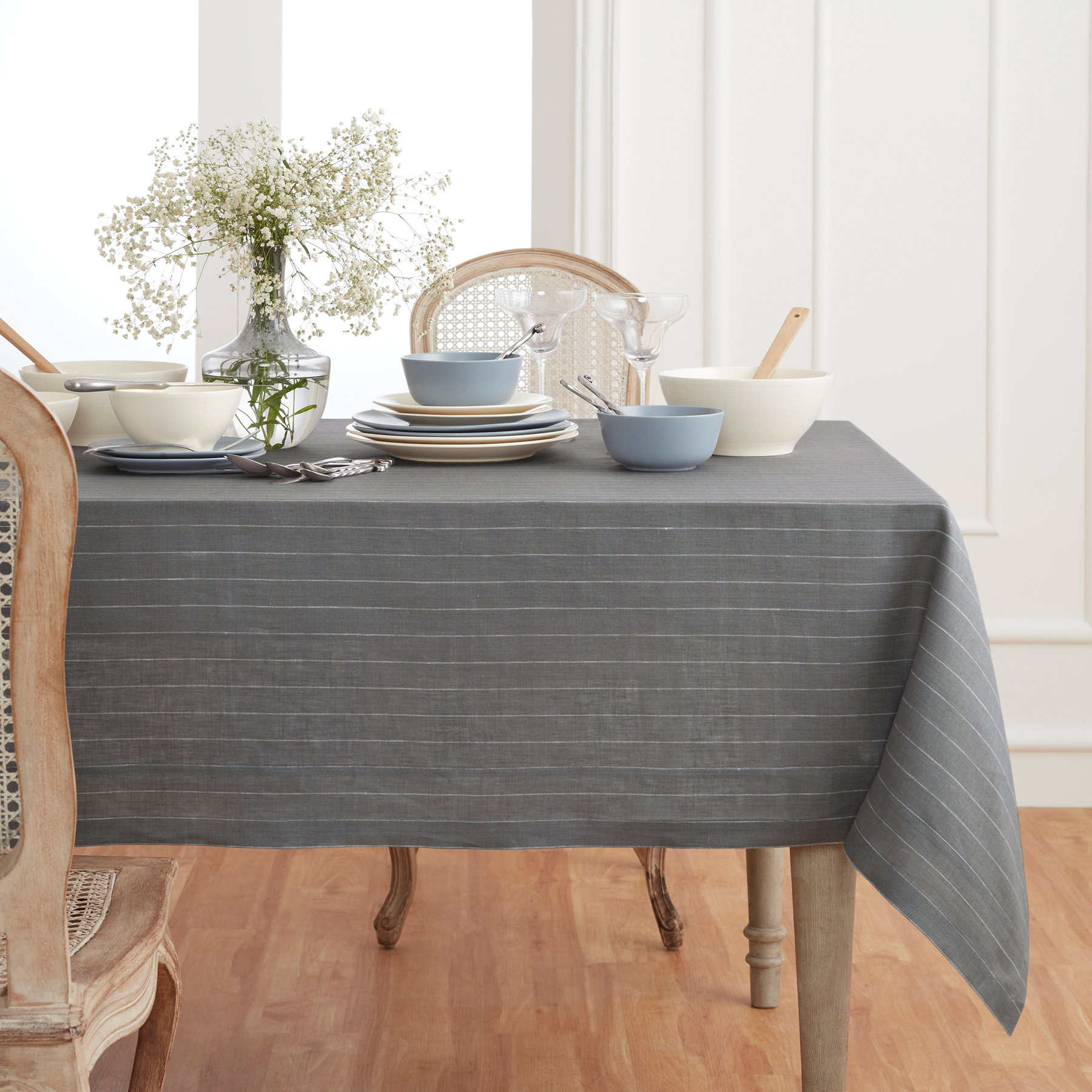 Solino Home Pinstripe - 100% Pure Linen Rectangle Dining Tablecloth ...