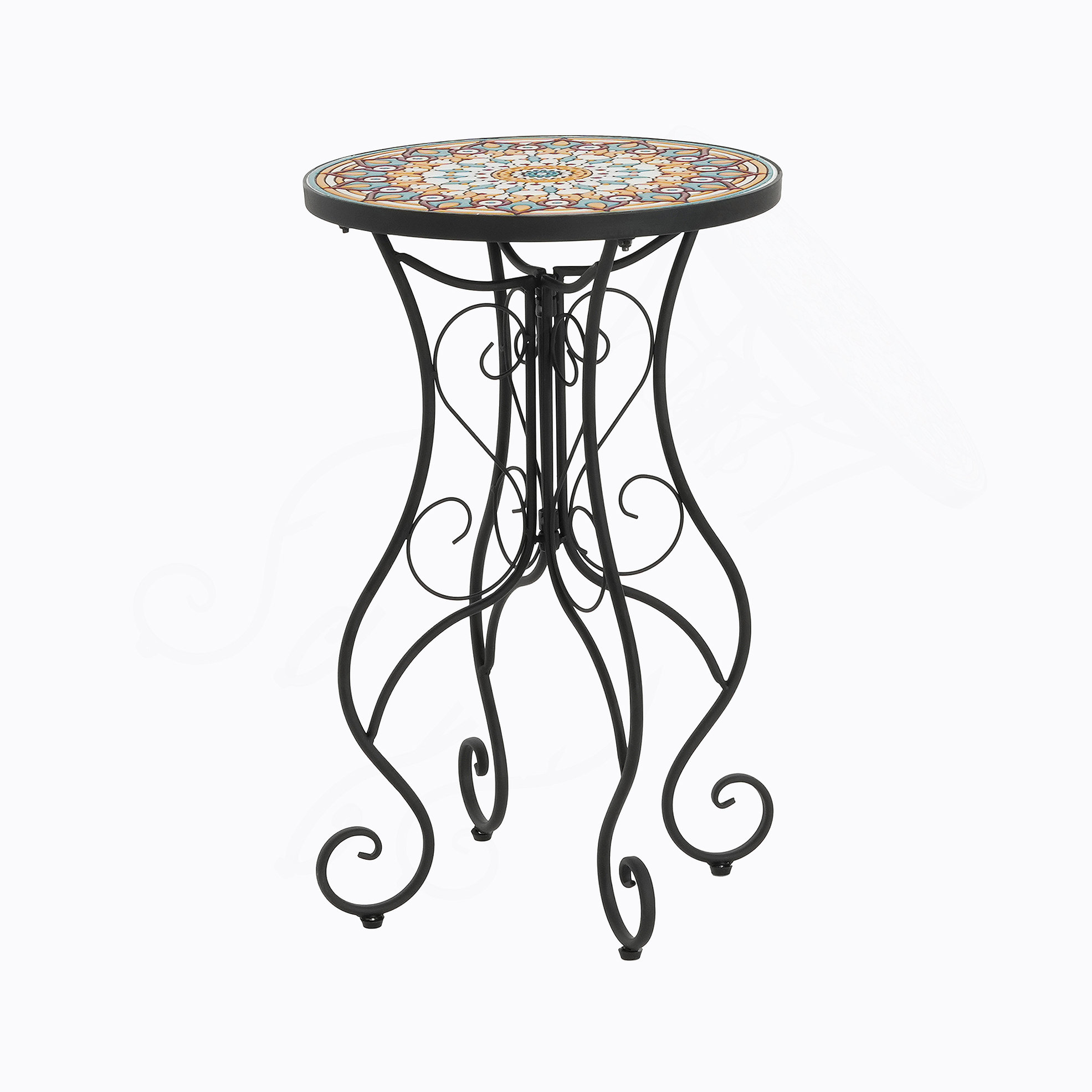 Dakota Fields Round Ceramic Outdoor Side Table,Colorful+Black | Wayfair