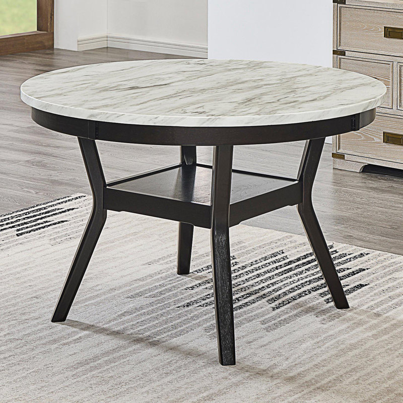 Wrought Studio™ Faux Marble Top Round Dining Table With Shelf | Wayfair