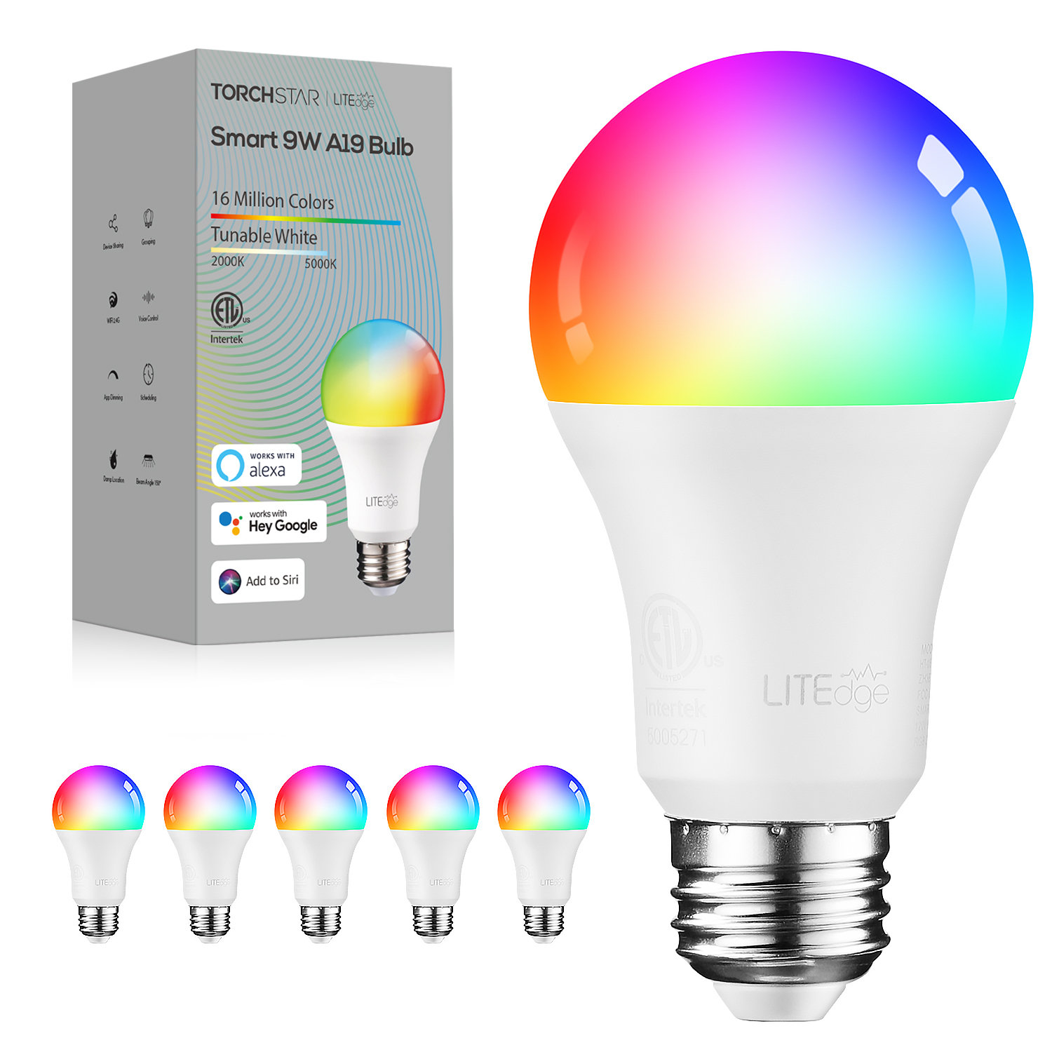 TORCHSTAR A19 LED Dimmable Smart Bulb 60W Eqv., Multi-color Alexa App ...