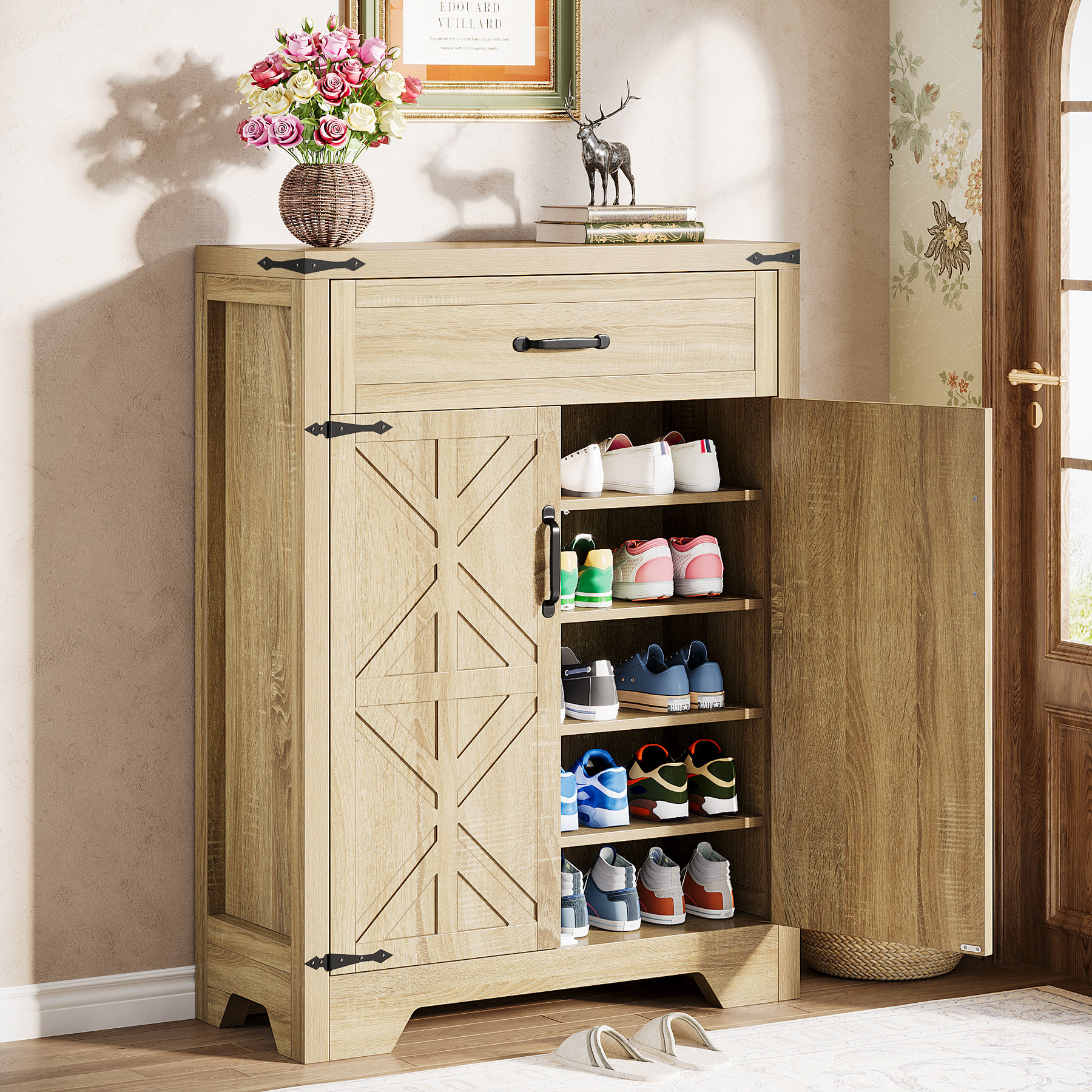 Gracie Oaks Shoe Storage Cabinet with Drawer, 5-Tier Entryway Shoe ...