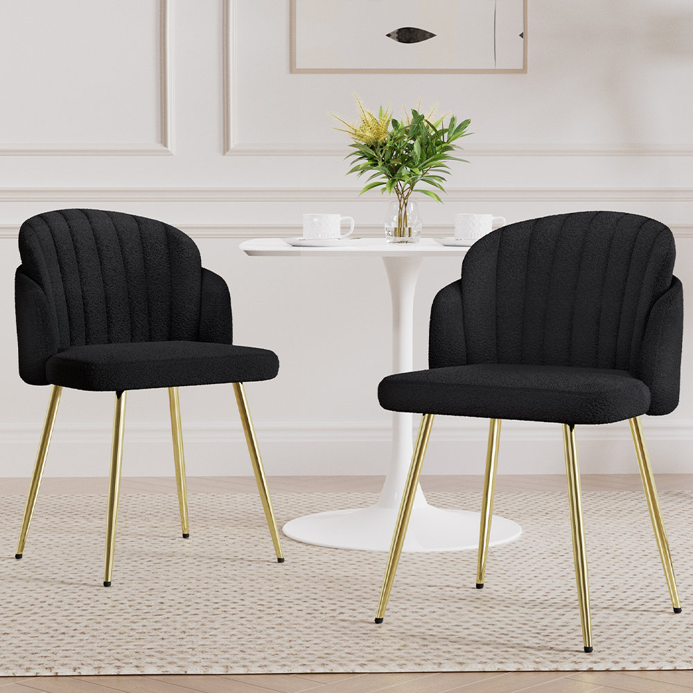 Mercer41 Modern Brown Teddy Fleece Dining Chair, Fabric Upholstered ...
