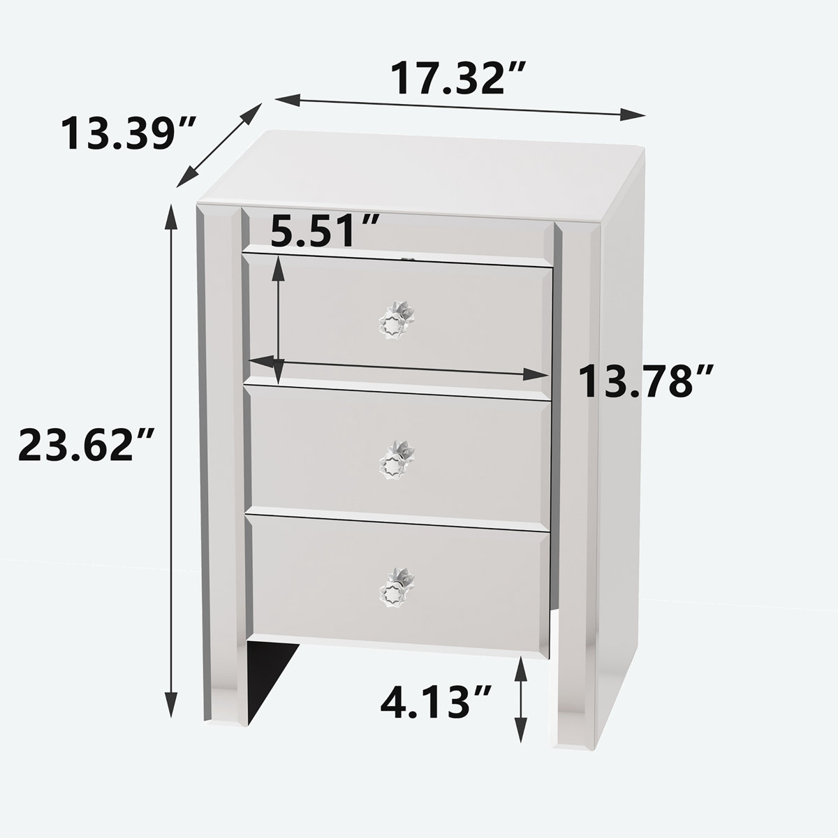 Mercer41 Wood Nightstand, Mirrored Accent Chest, End Table with Drawers ...