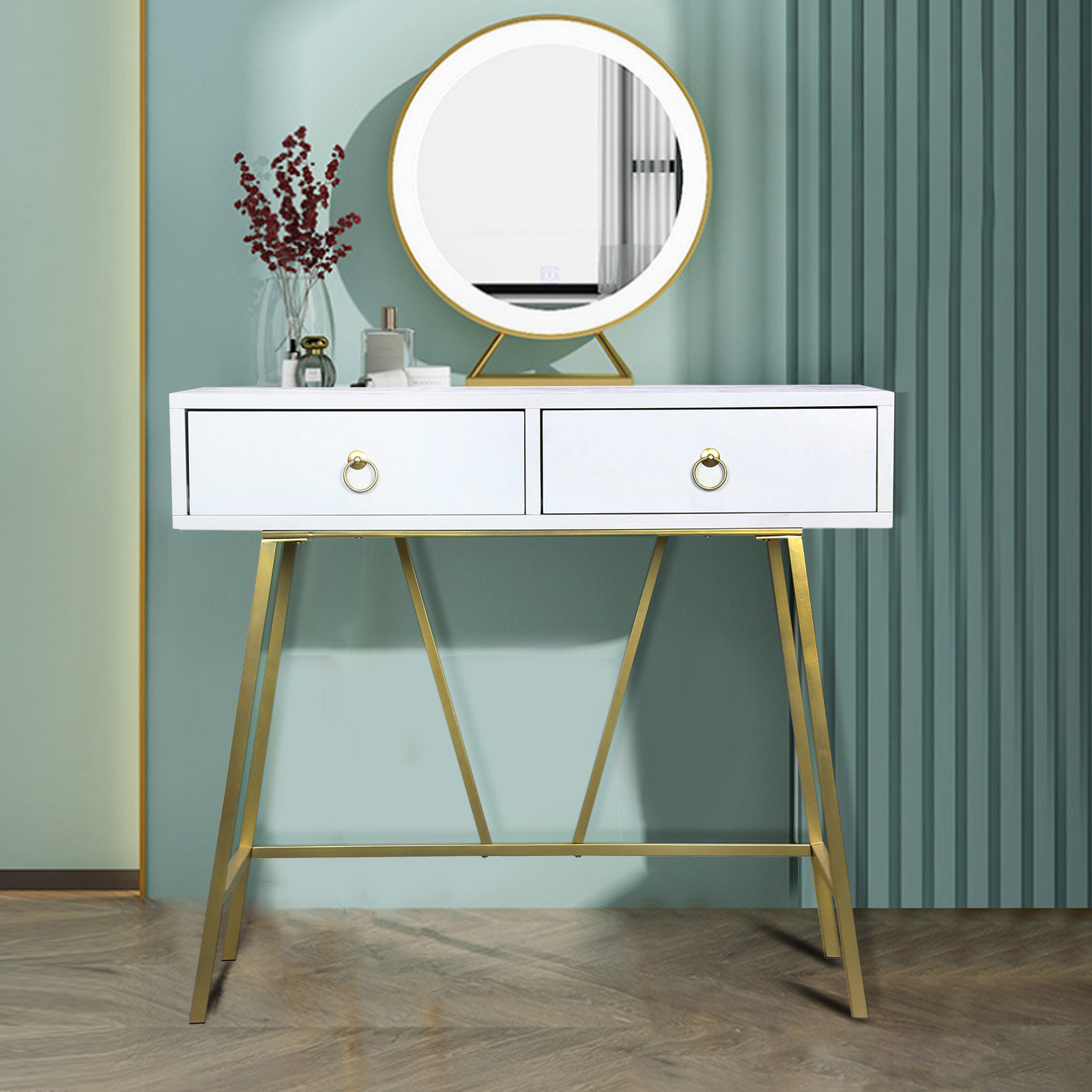 Mercer41 Siilata Makeup Vanity Table with Drawer Home Office Writing ...