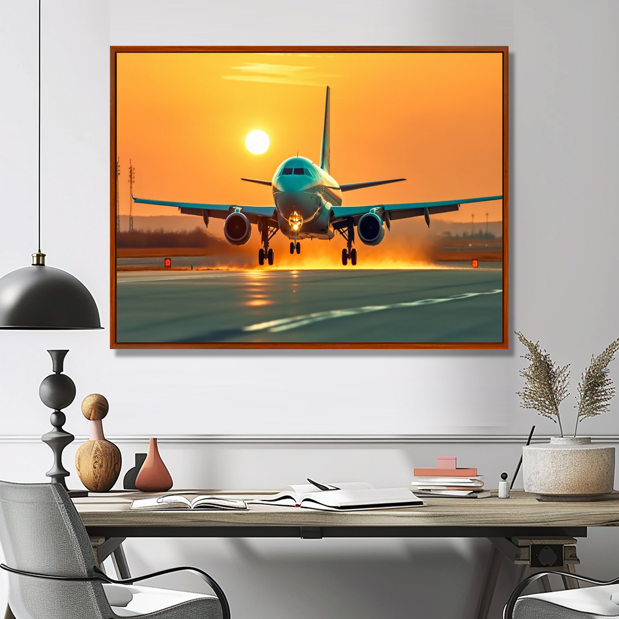 17 Stories Sunset Airplane On The Tarmac I - Plane Wall Decor | Wayfair
