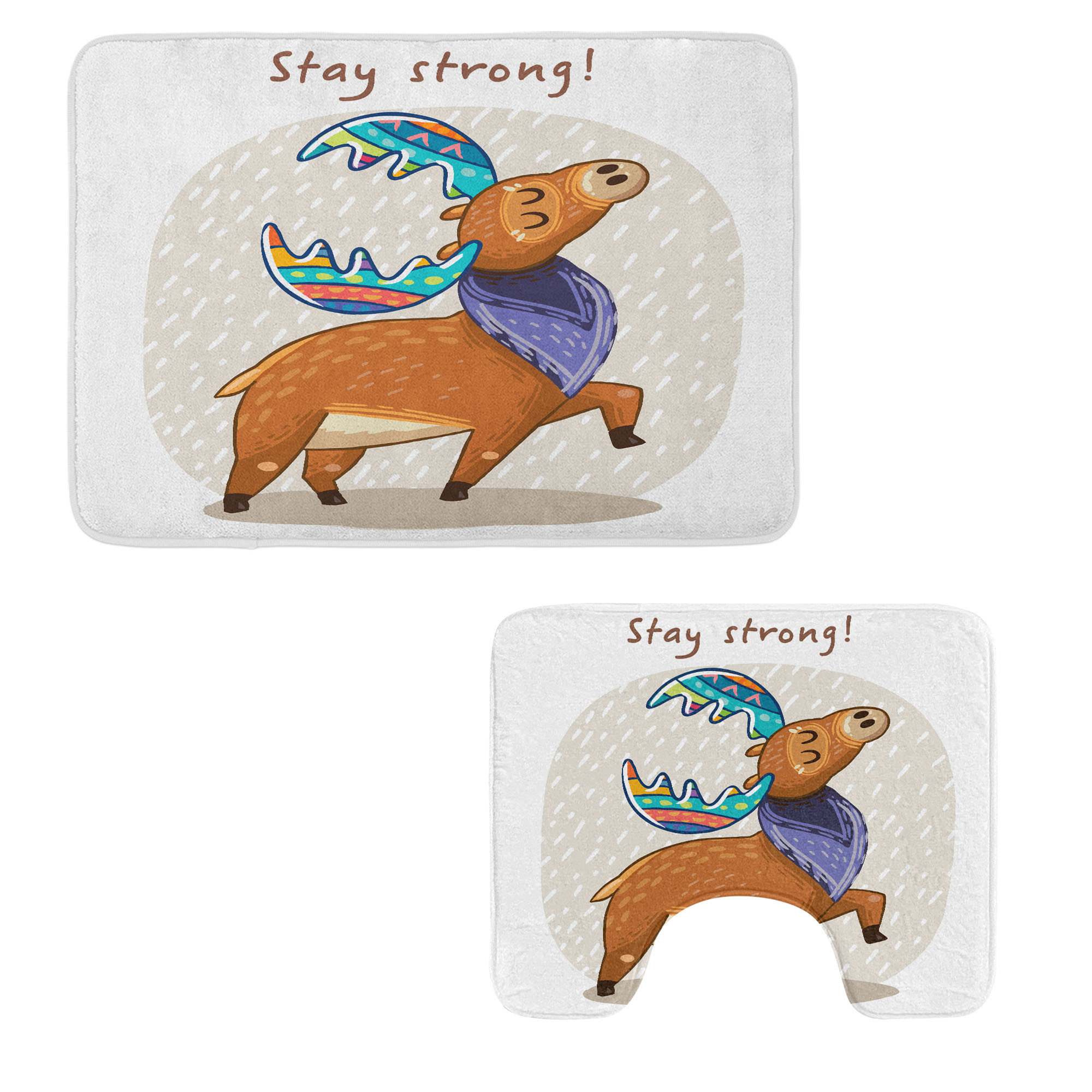 Ebern Designs Moose Bathroom Rug Set 2 Pieces Rectangle & Contour Mats ...