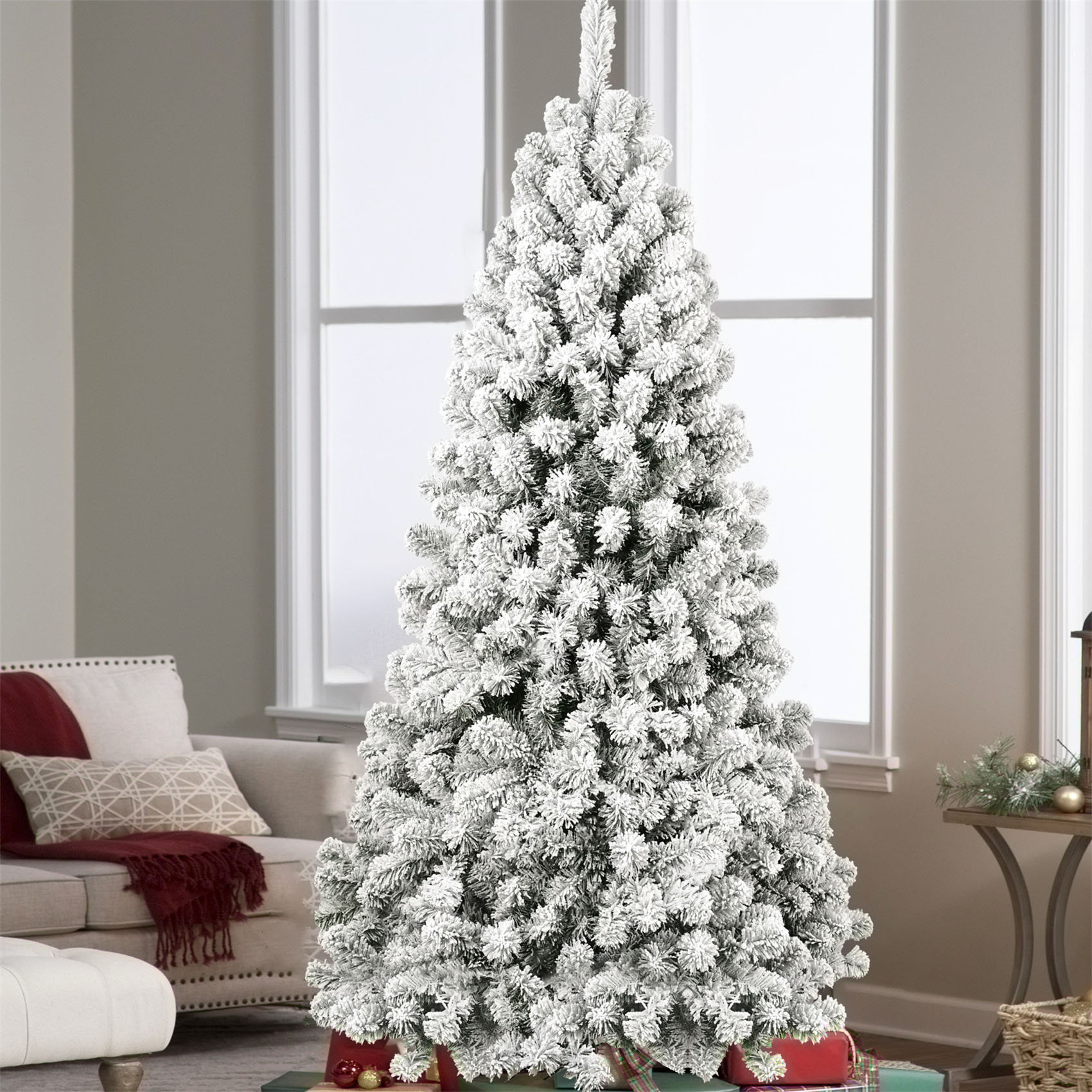 Charlton Home 6FT Pre-lit Flocked Christmas Tree with 760 Memory Wire ...