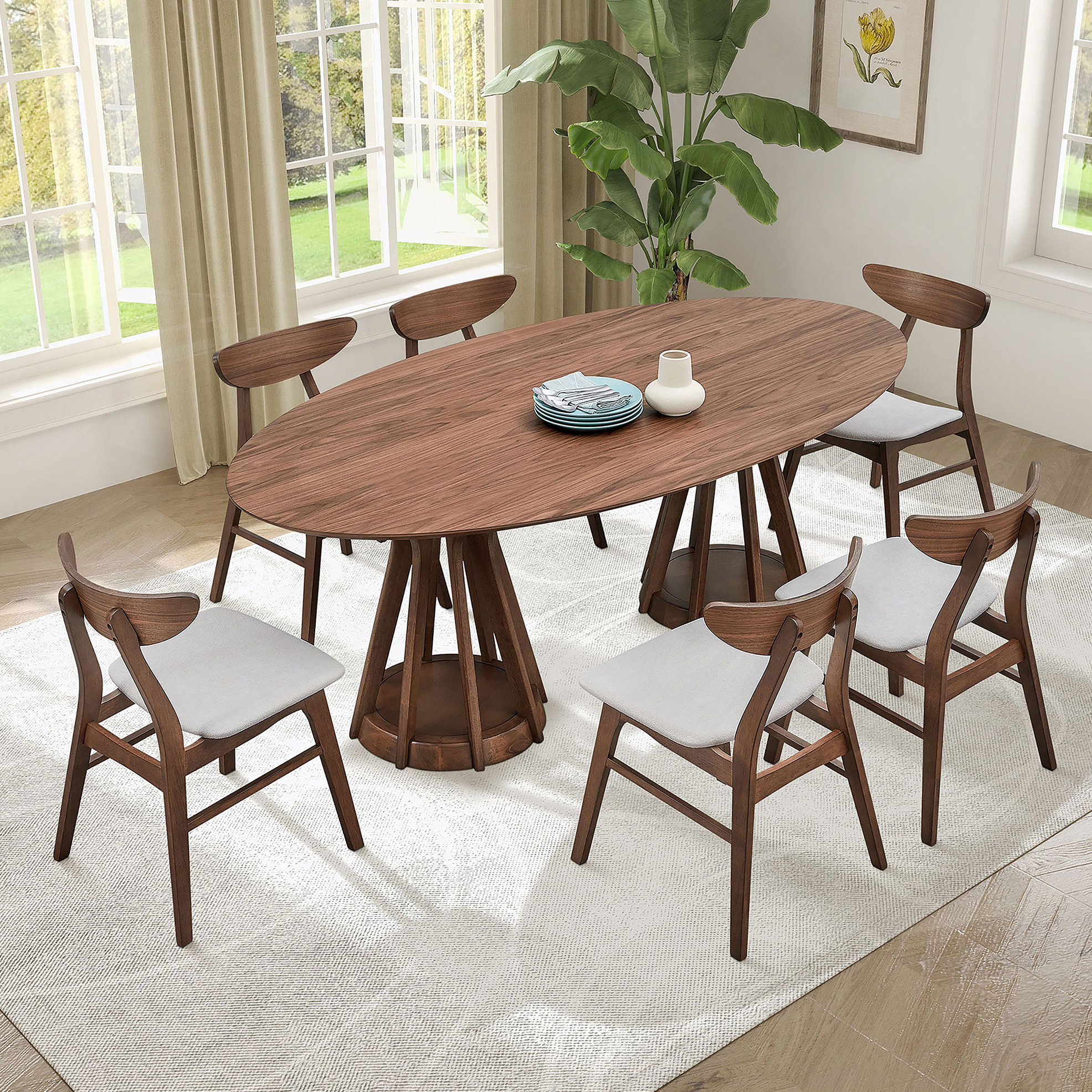 Corrigan Studio® (1 Table+6 Chairs) 78.74 Inch Modern Dining Table Set ...