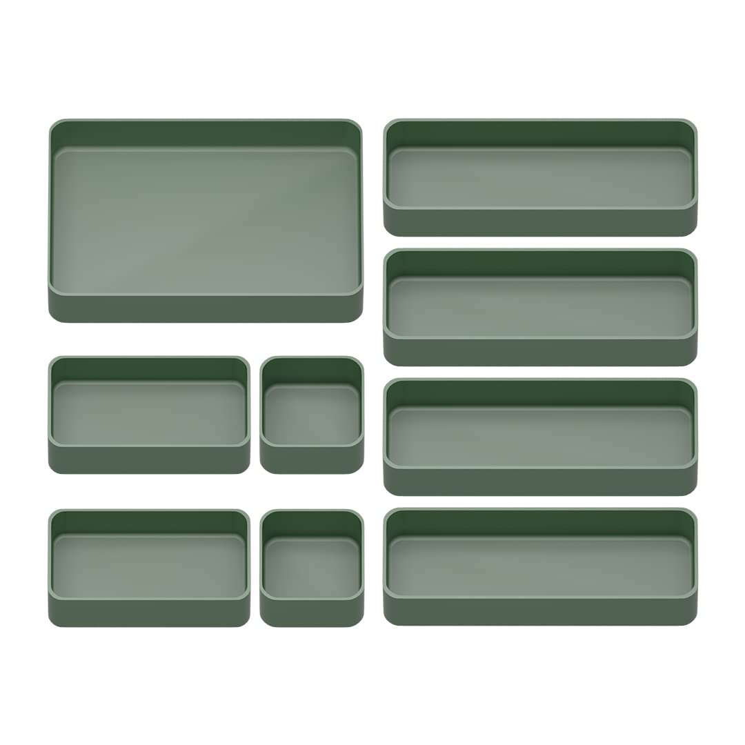 Orren Ellis 9 Pcs Stackable Drawer Organizer Trays Set, Green ...