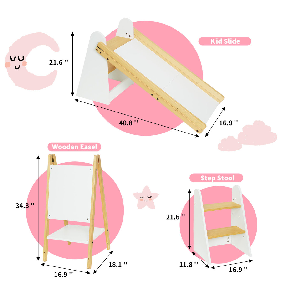 linor 3 in 1 Wooden Slide for Kids - Convertible into Step Stools and ...