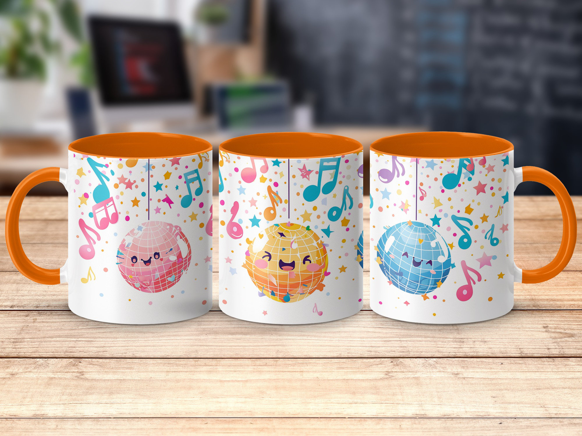 East Urban Home Set of 3 Kids Drawing Style 11oz Accent Mugs – White ...
