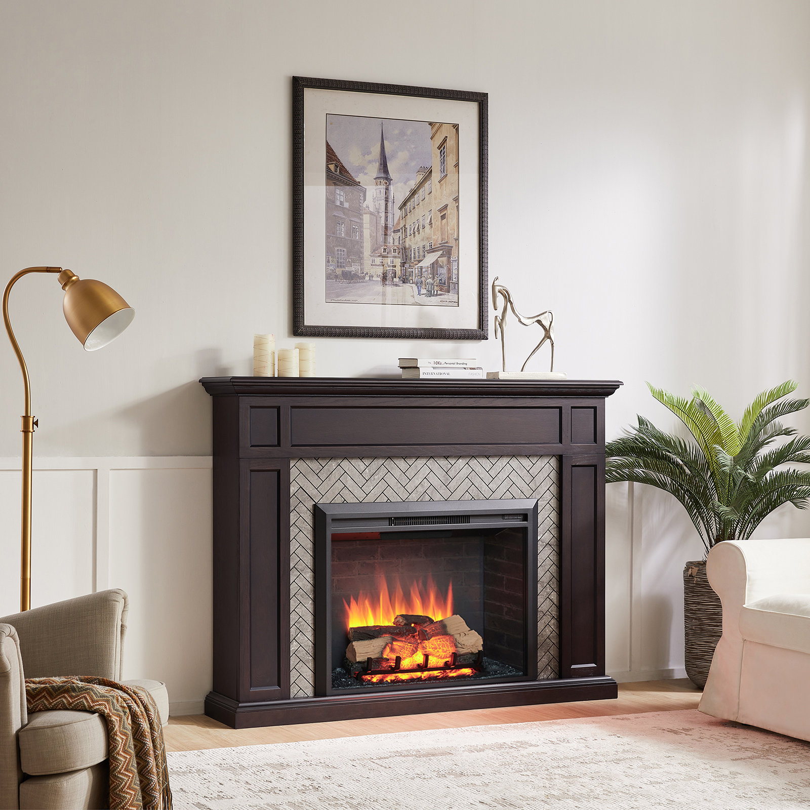 17 Stories Wainfleet 35" W Electric Fireplace Insert with Adjustable ...