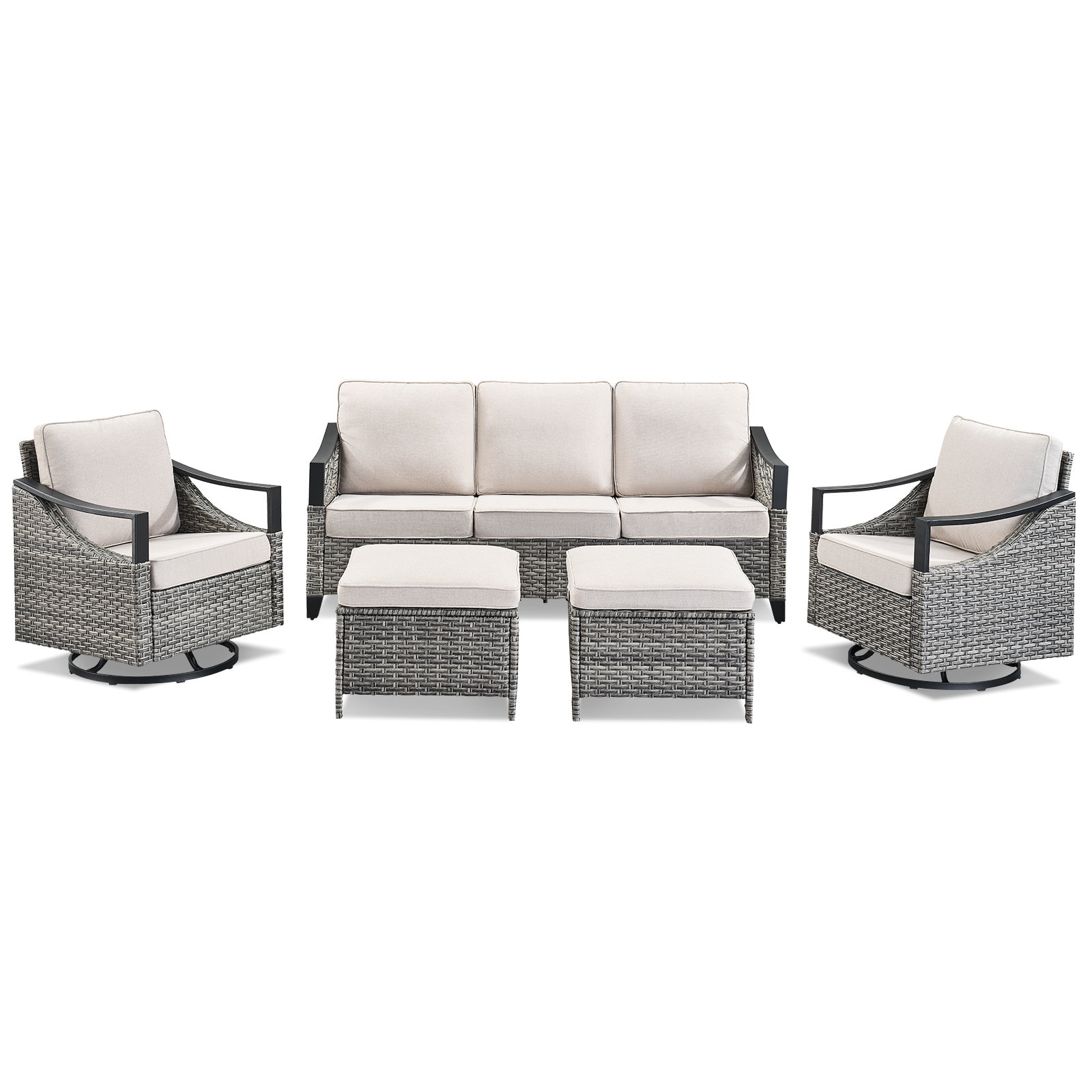 Latitude Run® 5 Pieces Outdoor Wicker Furniture Set With Patio Swivel ...