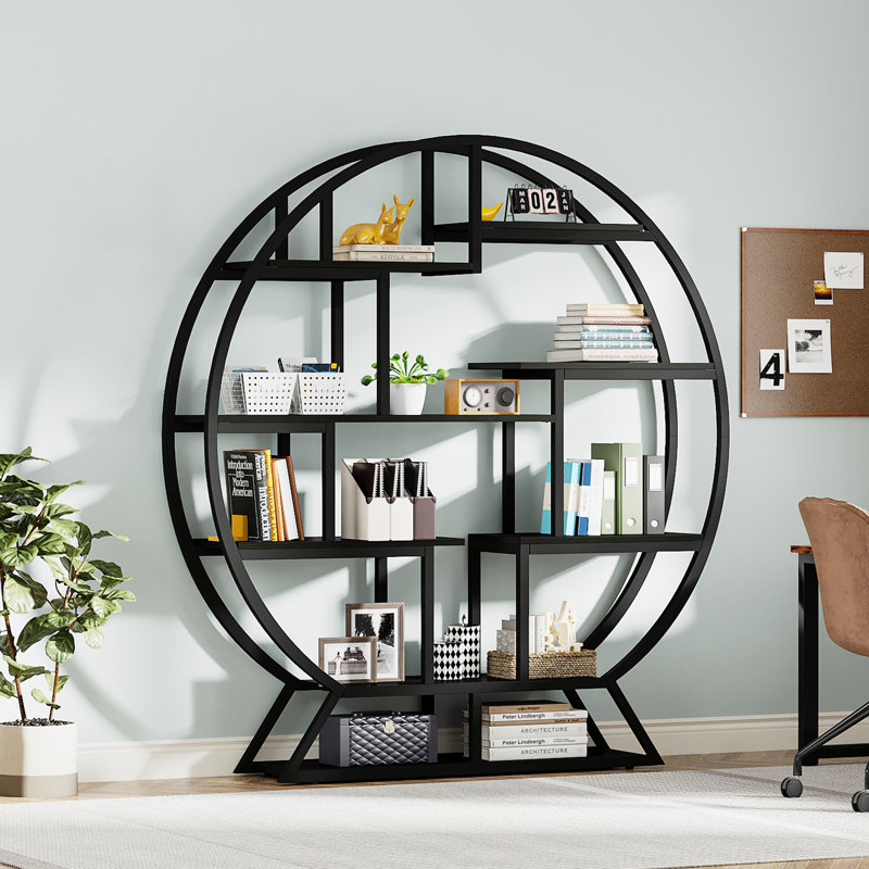 Latitude Run® 63'' Modern Bookshelf, Round Bookshelves Etagere Bookcase ...