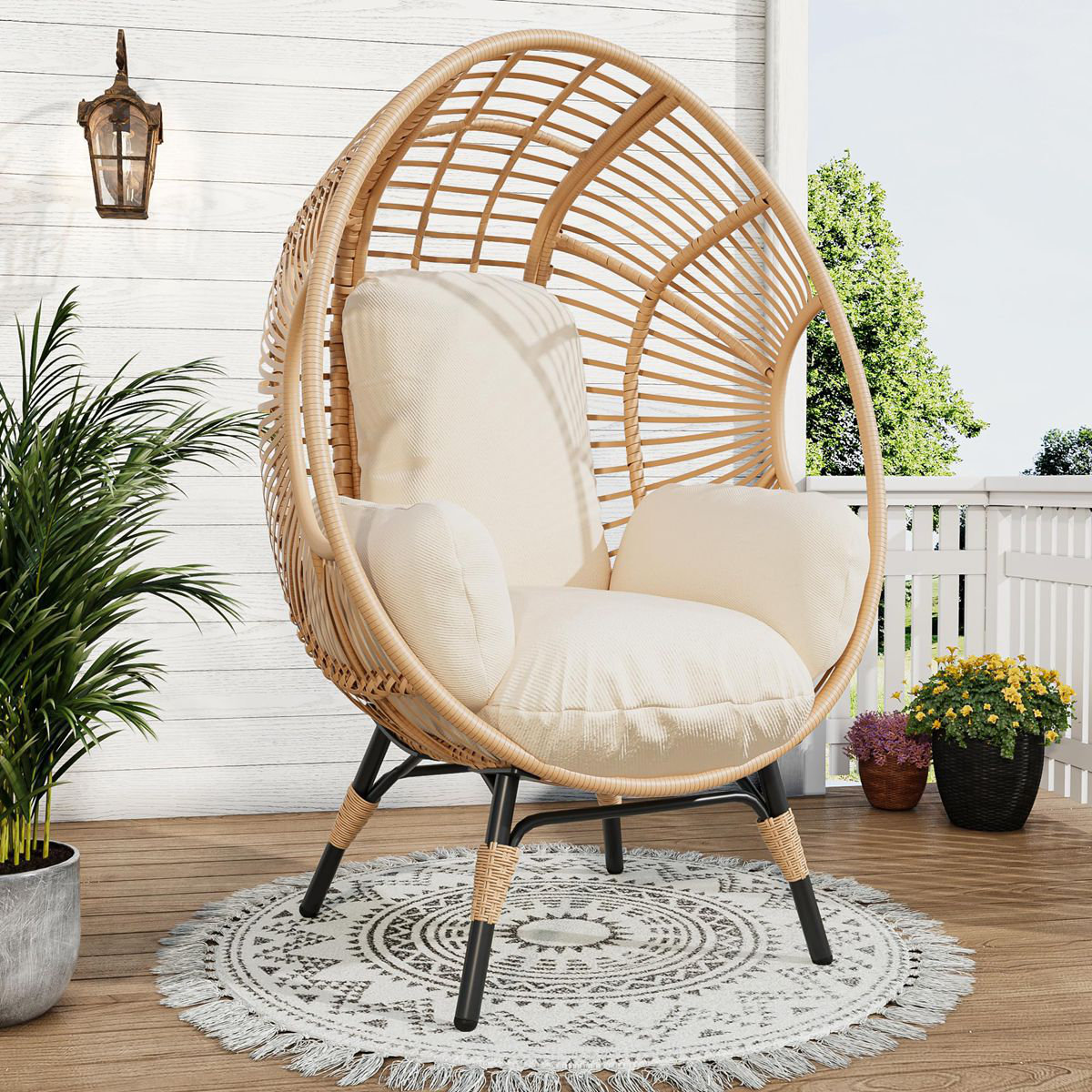 Dakota Fields All-Weather Oversized Wicker Egg Chair, Outdoor Indoor ...