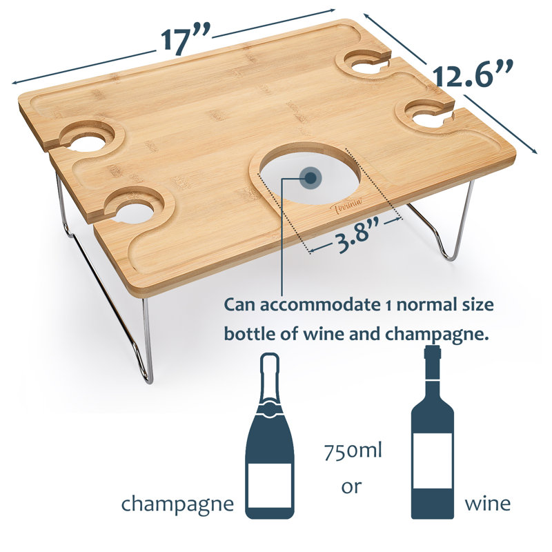 Tirrinia Bamboo Wine Picnic Table, Ideal Wine Lover Gift, Large Folding ...