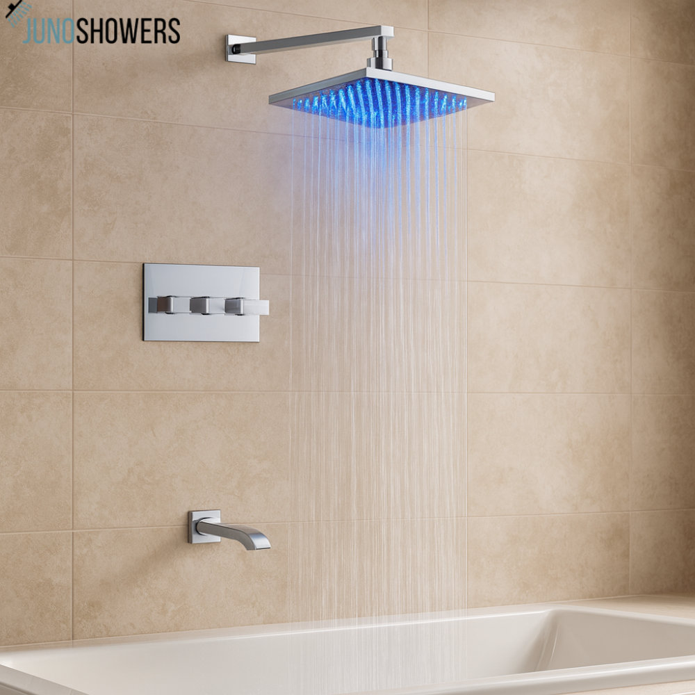 Juno Showers 12 Inch Rain Shower System with Thermostatic Valve and ...
