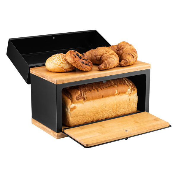 Hokku Designs Two Tier Bread Box For Kitchen Countertop- Bamboo Wooden ...