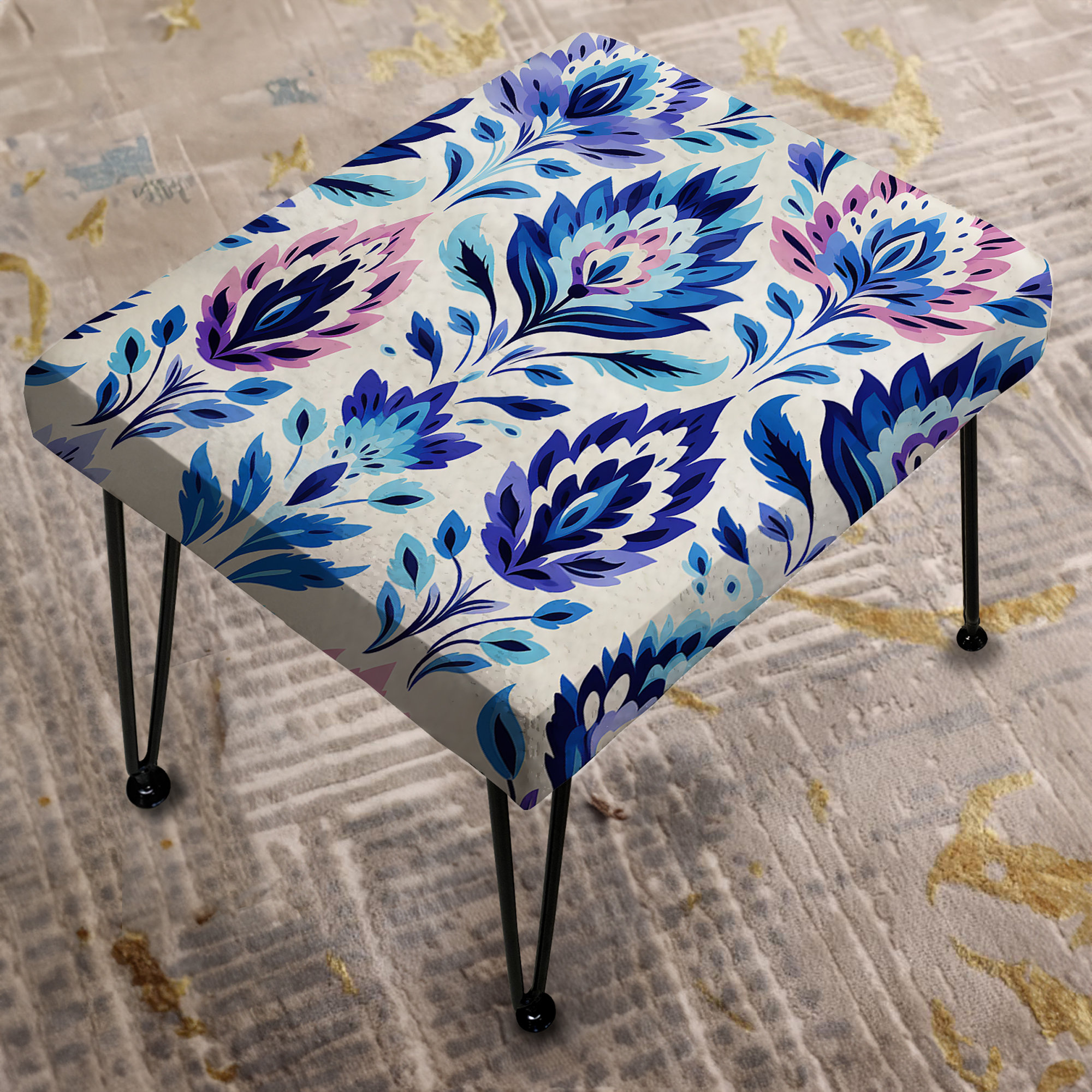 Design Art Blue Tribal Ikat Harmony Embrace - Ikat Rectangle Ottoman ...