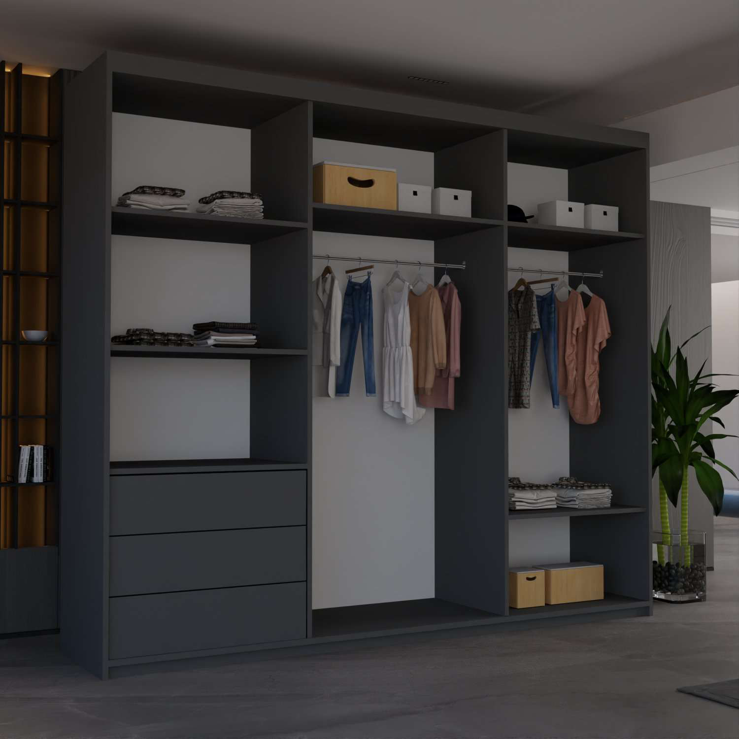 Latitude Run Modern Double Sliding Door Wardrobe in White/Black/Grey ...