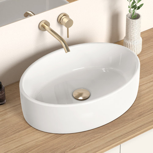 KES Oval Bathroom Vessel Sink Countertop 19'' White Ceramic Above ...