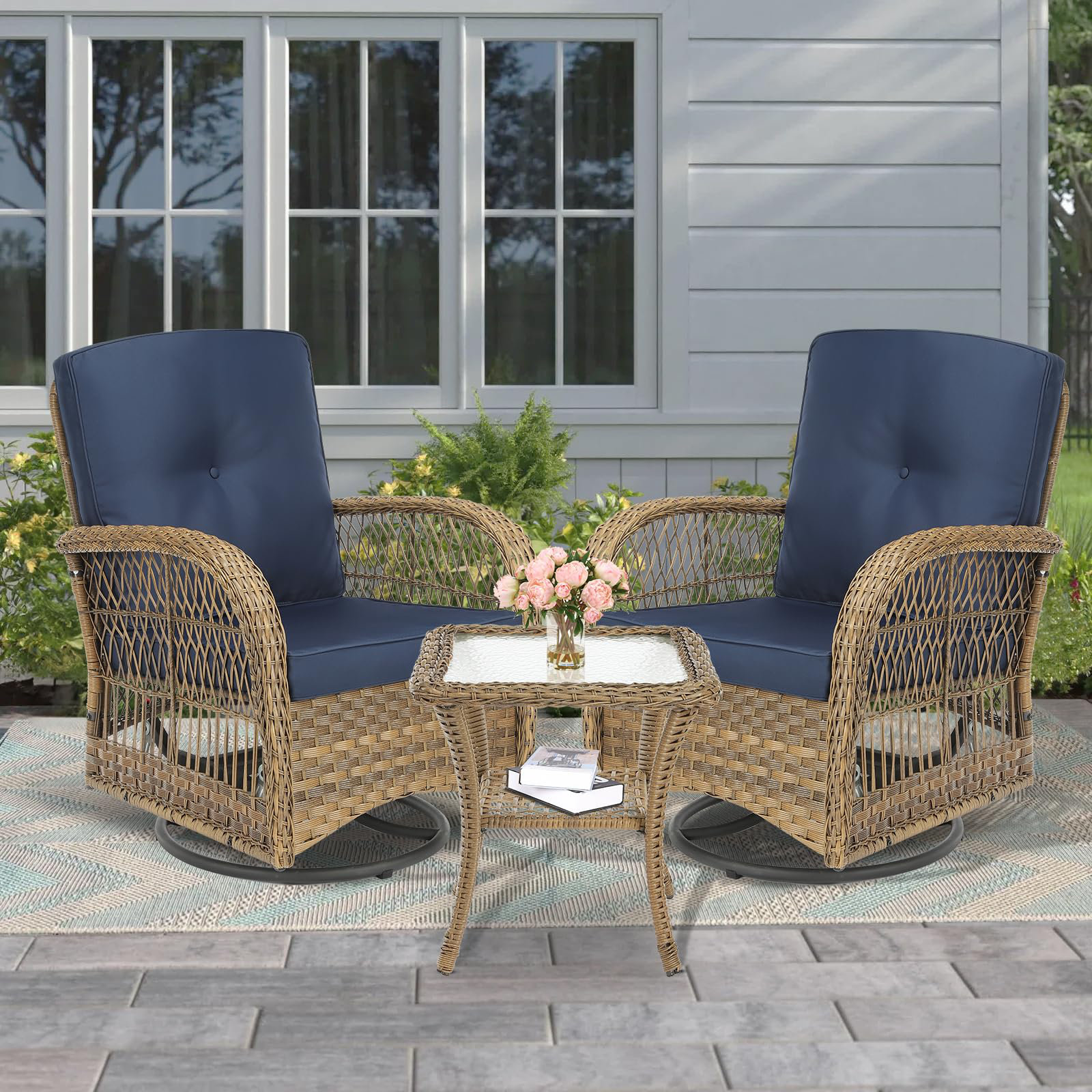 Bayou Breeze Vreeland 3 Pieces Swivel Rocker Patio Set Rocking Chairs ...