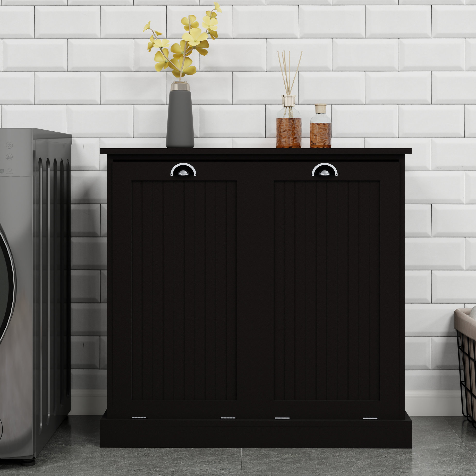 Latitude Run® Black Laundry Cabinet With Two Compartments, E1 , Painted ...